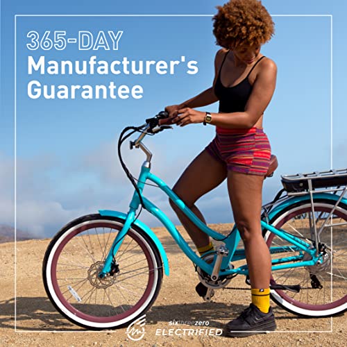 sixthreezero EVRYjourney Women's Electric Bike, 7-Speed Step Through Beach Cruiser eBike Bicycle, 250 Watt Motor, 26 Inch Wheels, Teal