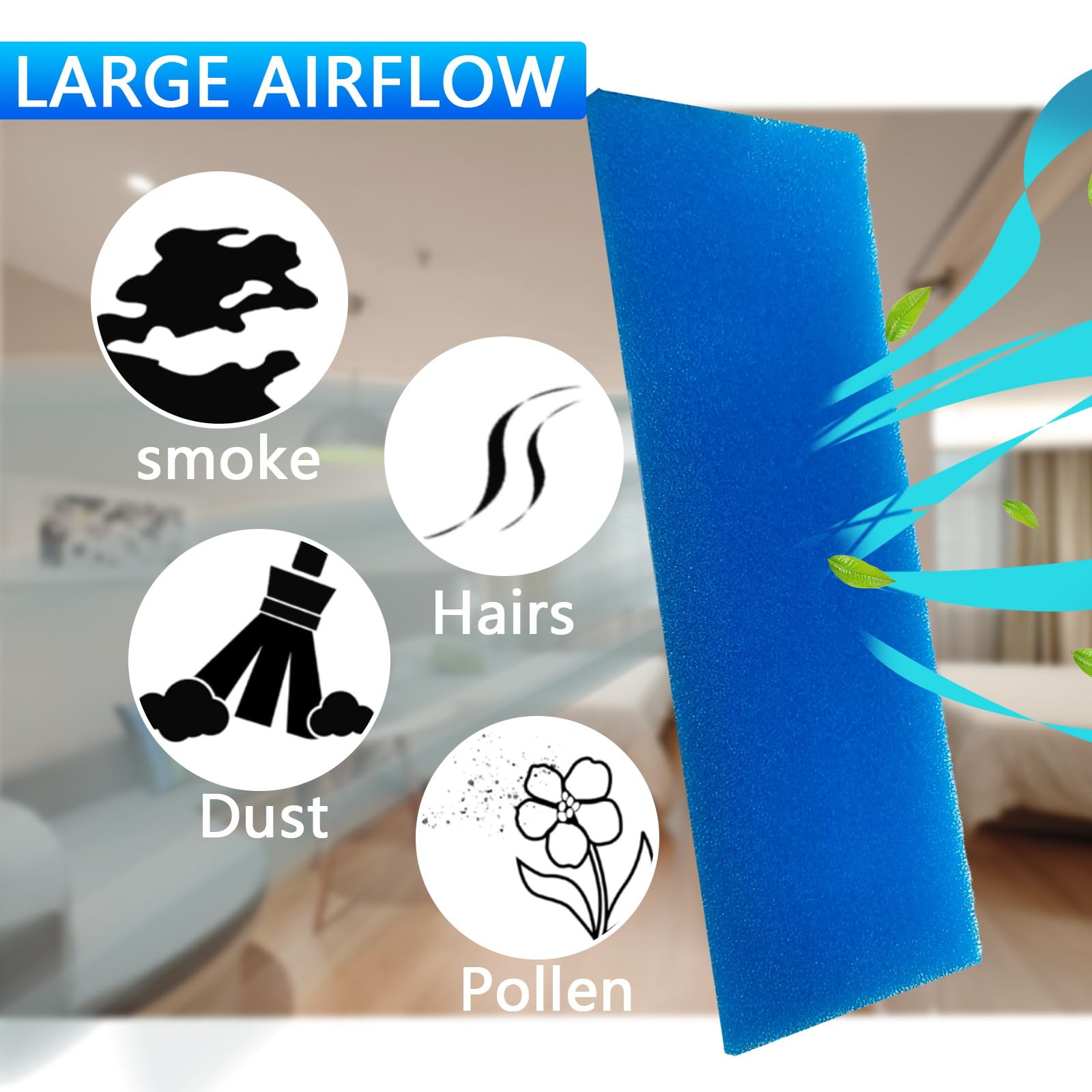 Tikfoam Vent Filter Reusable, Vent Cover Air Filters Washable, 4"X10" Floor Vent Filters for Home, 2/5 in Thick, Long-Term Filter (12)