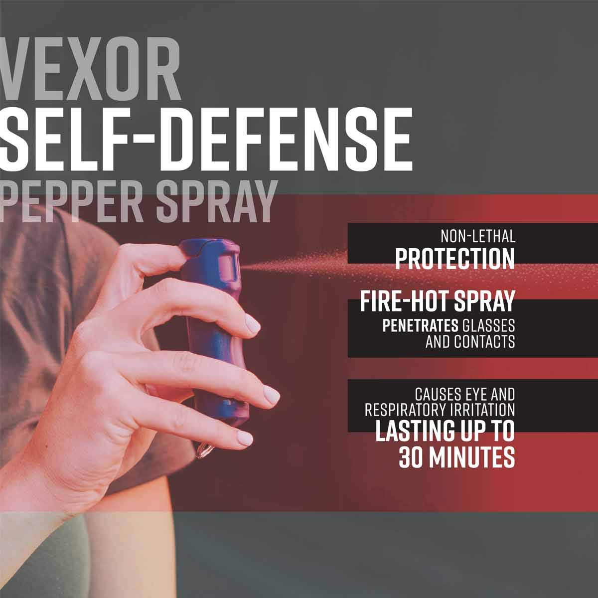 Zarc Vexor Police Strength Pepper Spray, Flip-Top Finger Grip, 20+ Shots, 10-12 Ft. Range - Two Pack (Purple)