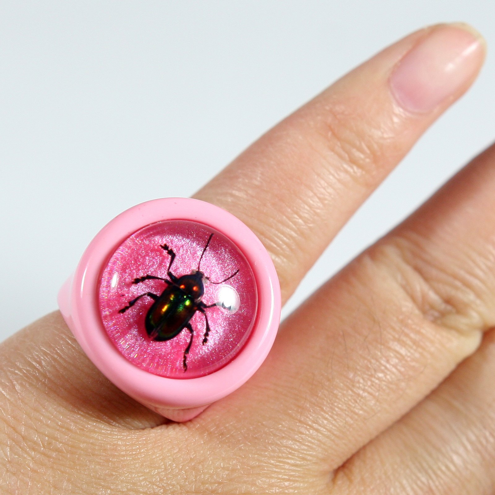 REALBUG Shiny Beetle Pink Ring Size 7