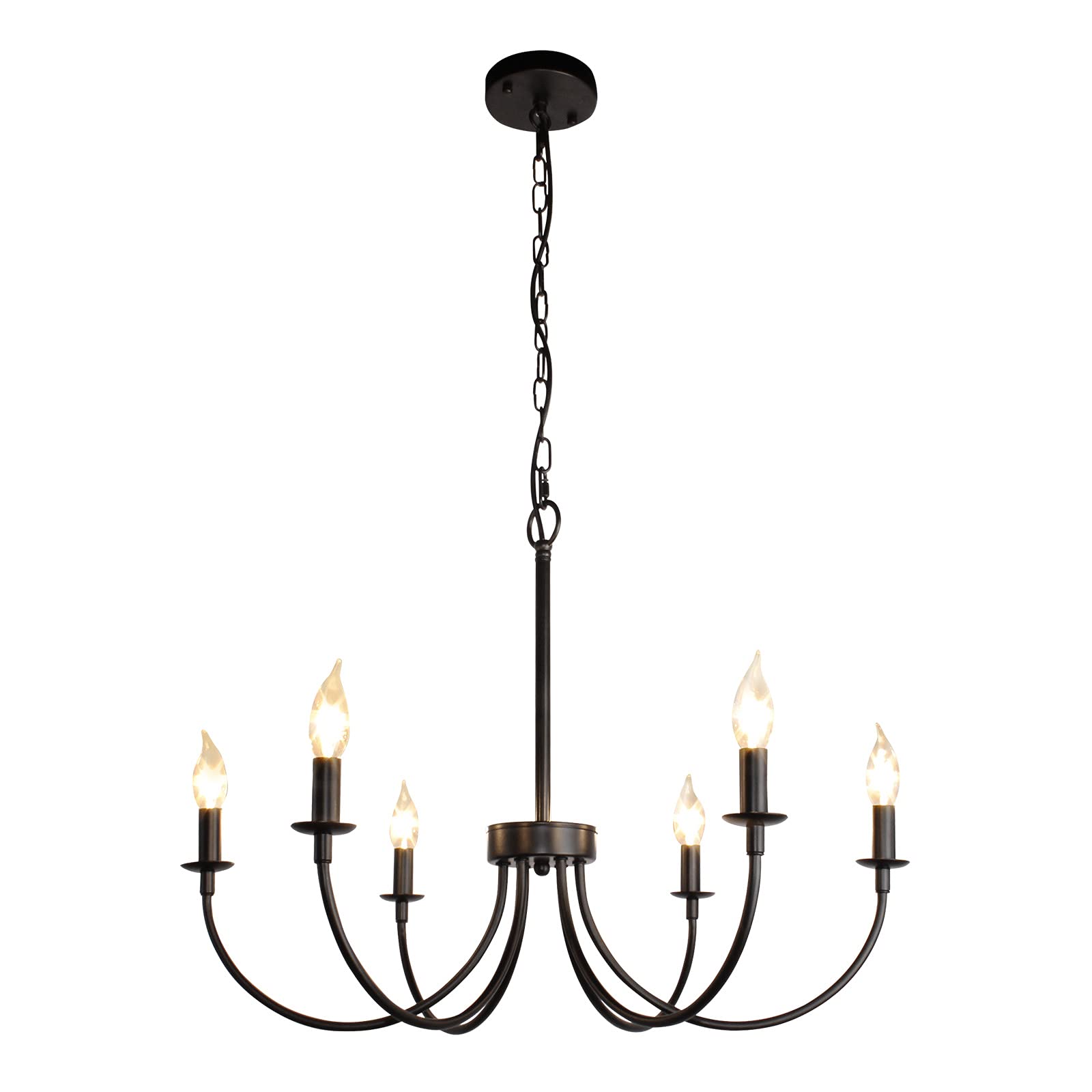 Rviezza 6-Light Farmhouse Chandelier, Black Chandeliers for Dining Room Lighting Fixtures Hanging, Classic Candle Ceiling Modern Chandeliers for Living Room, Foyer, Kitchen Island