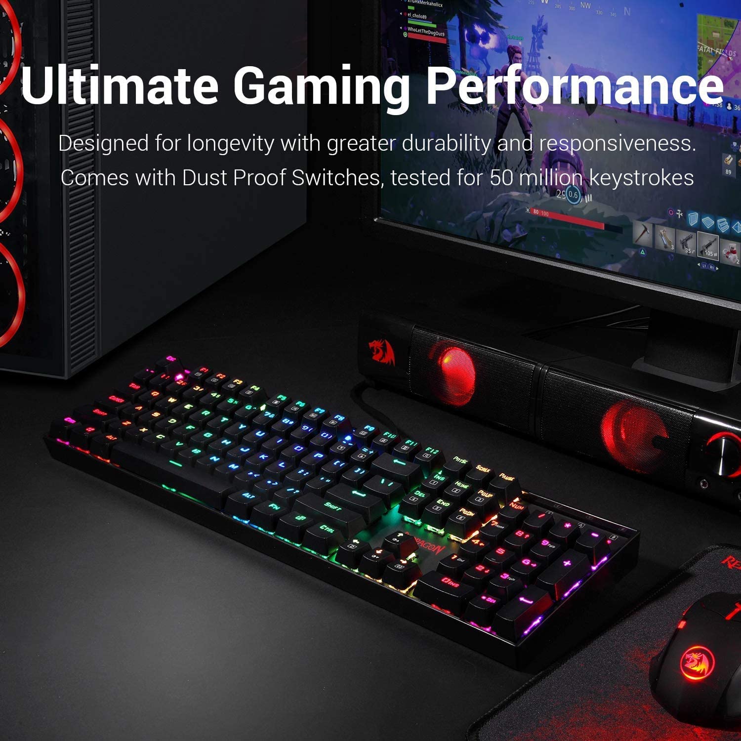 Redragon K551 Mechanical Gaming Keyboard RGB LED Backlit Wired Keyboard with Blue Switches for Windows Gaming PC (104 Keys, Black)
