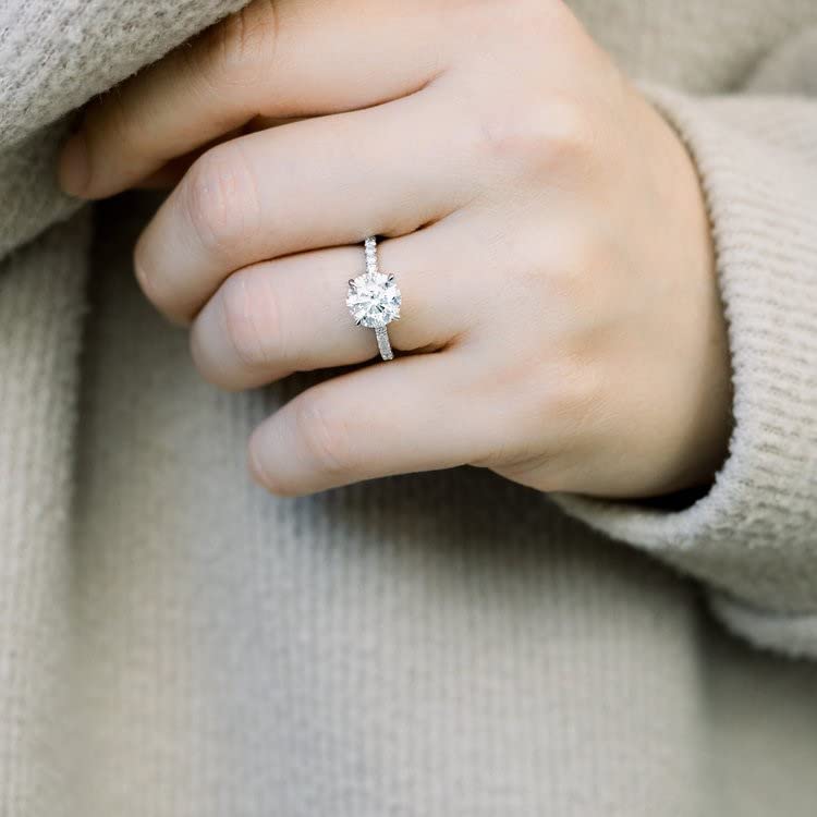 VOLVIROS Engagement Ring 2 CT Center Moissanite Engagement Rings for Women Platinum Plated Silver Size 5