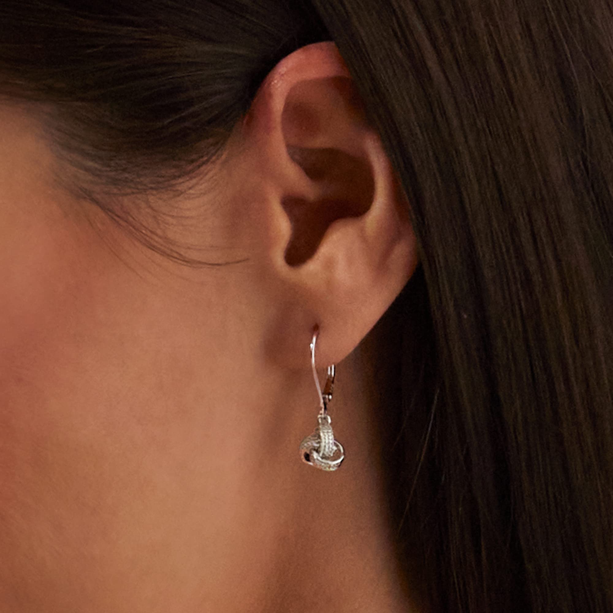 Ross-Simons Diamond-Accented Love Knot Drop Earrings in Sterling Silver