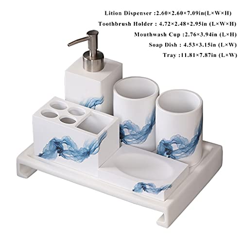 SUNESA Soap Dispenser 6Pcs White Ceramic Bathroom Accessories Set Bath Decor Includes Lotion Soap Dispenser Toothbrush Holder Tumbler Soap Dish and Tray,for Hotel Restroom Bathroom Soap Dispenser