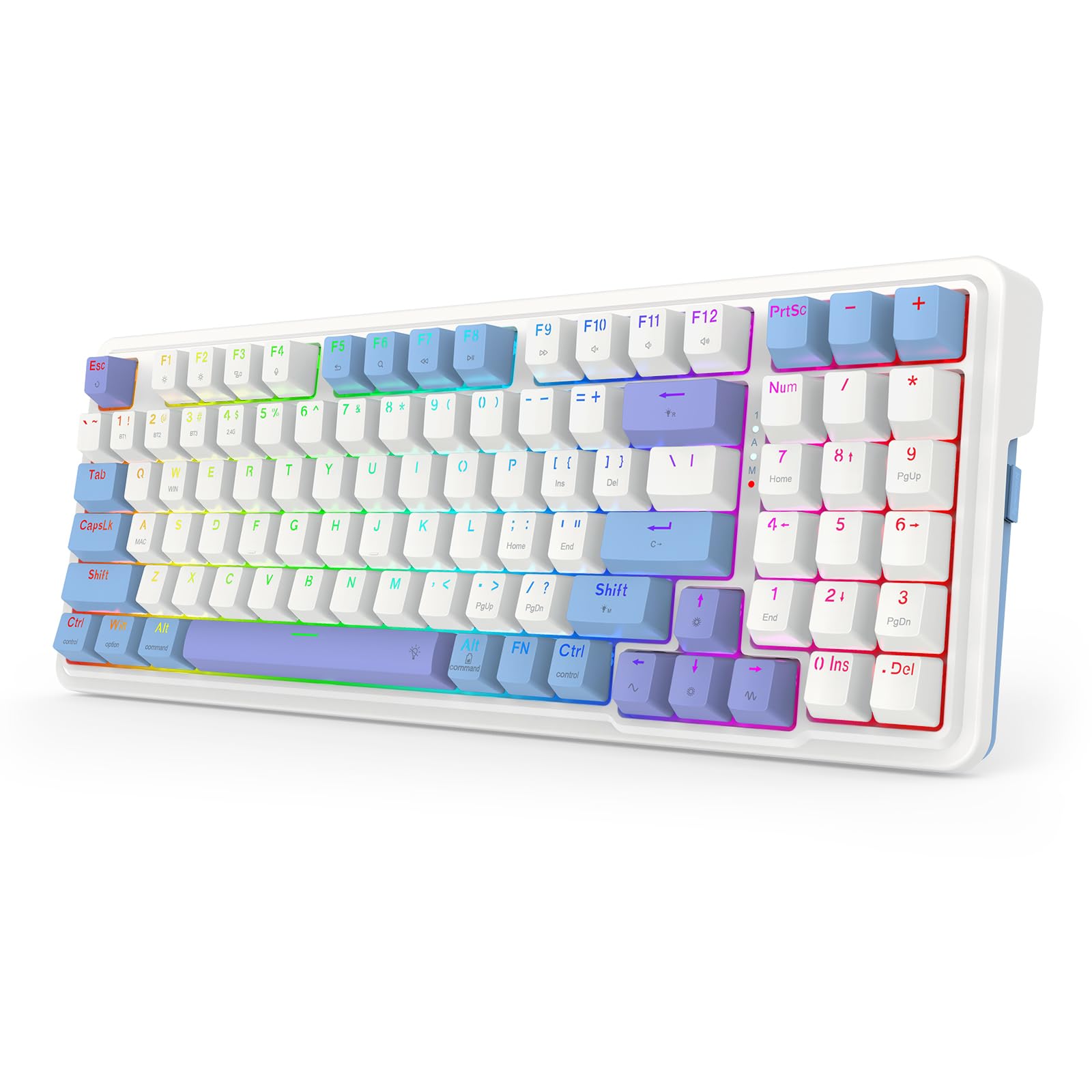 Redragon Wireless Mechanical Keyboard,Bluetooth 5.0/2.4GHz/USB-C Hot Swappable Custom Keyboard, Gasket Structure,RGB Backlit Gaming Keyboard Creamy Sound (White Purple)