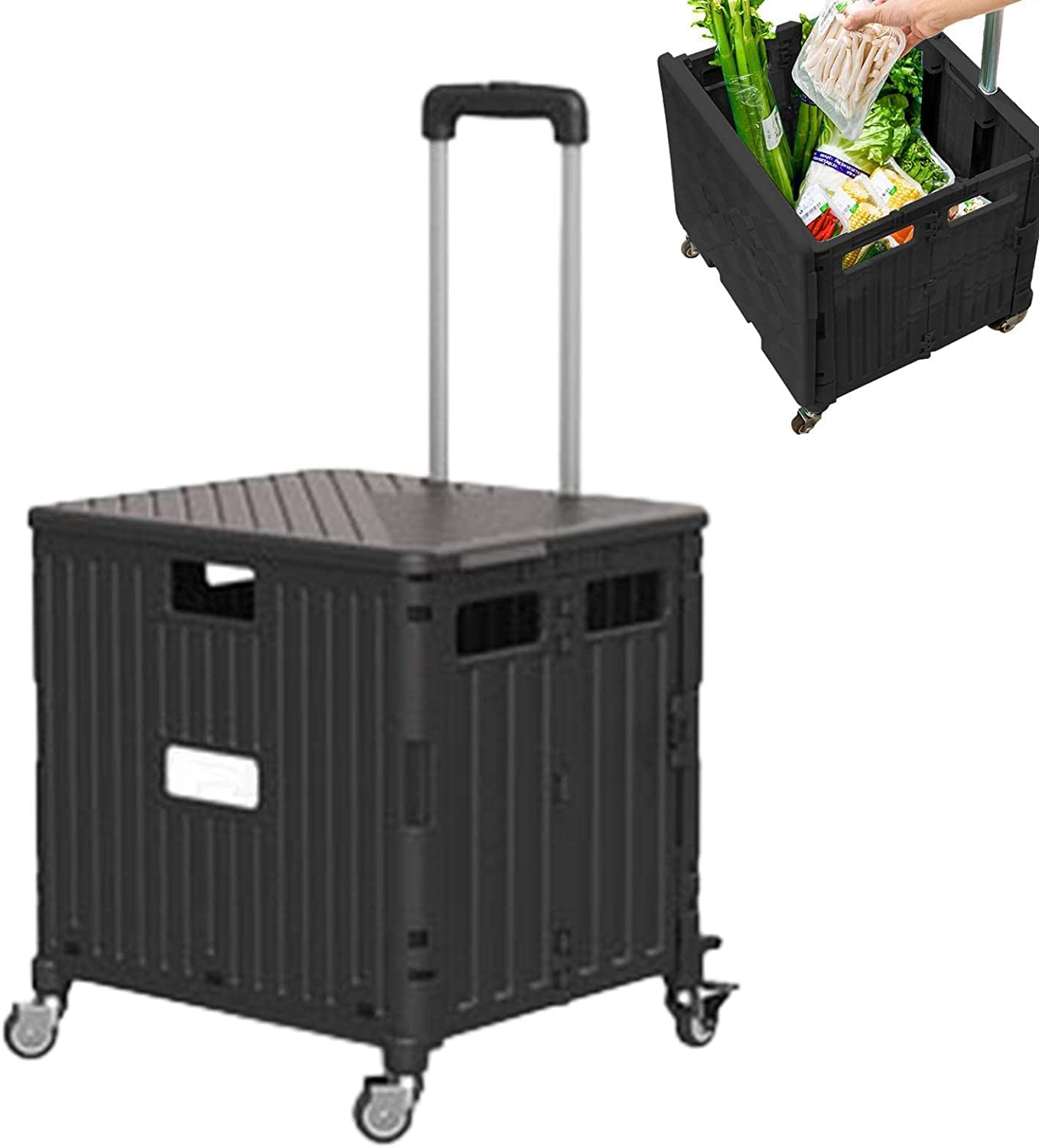 SYALEO Portable Foldable Rolling Crate with Wheels for Groceries Collapsible Storage Shopping Cart Transit Utility Hand Cart for Daily Use Carro de la compra