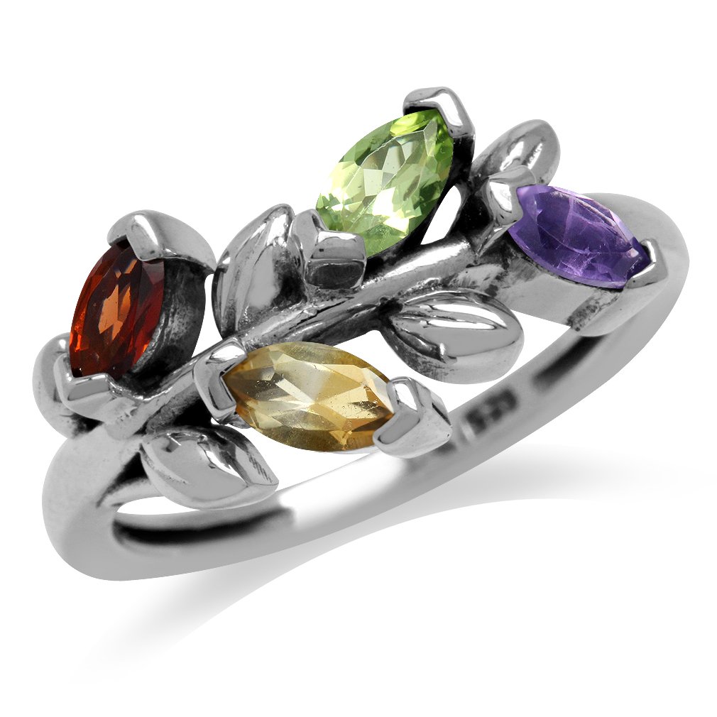 Silvershake Natural Peridot 925 Sterling Silver Flower and Leaf Vintage Inspired Ring Size 7