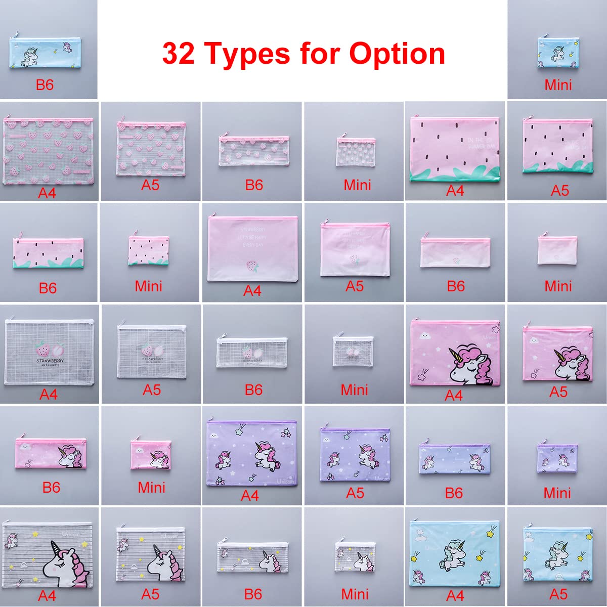 RUSUO PVC Bag, Mini Cute PVC Pen Pencil Bag Cartoon File Folder Cosmetic Mesh Pouch Organizer with Zipper for s s