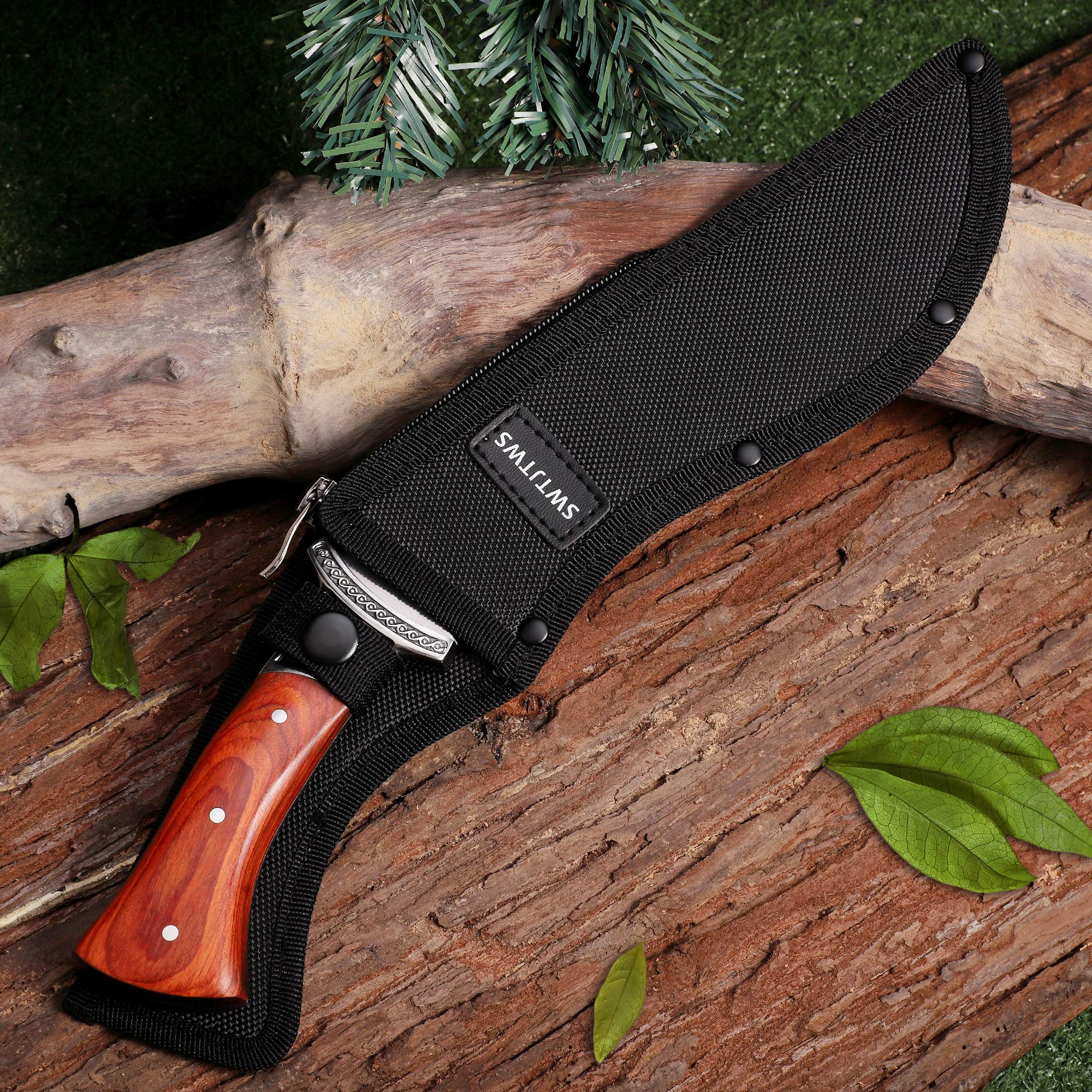 SWTJTWS Fixed Blade Jungle Knife Noble Mahogany Handle for Outdoor Camping and Gardening