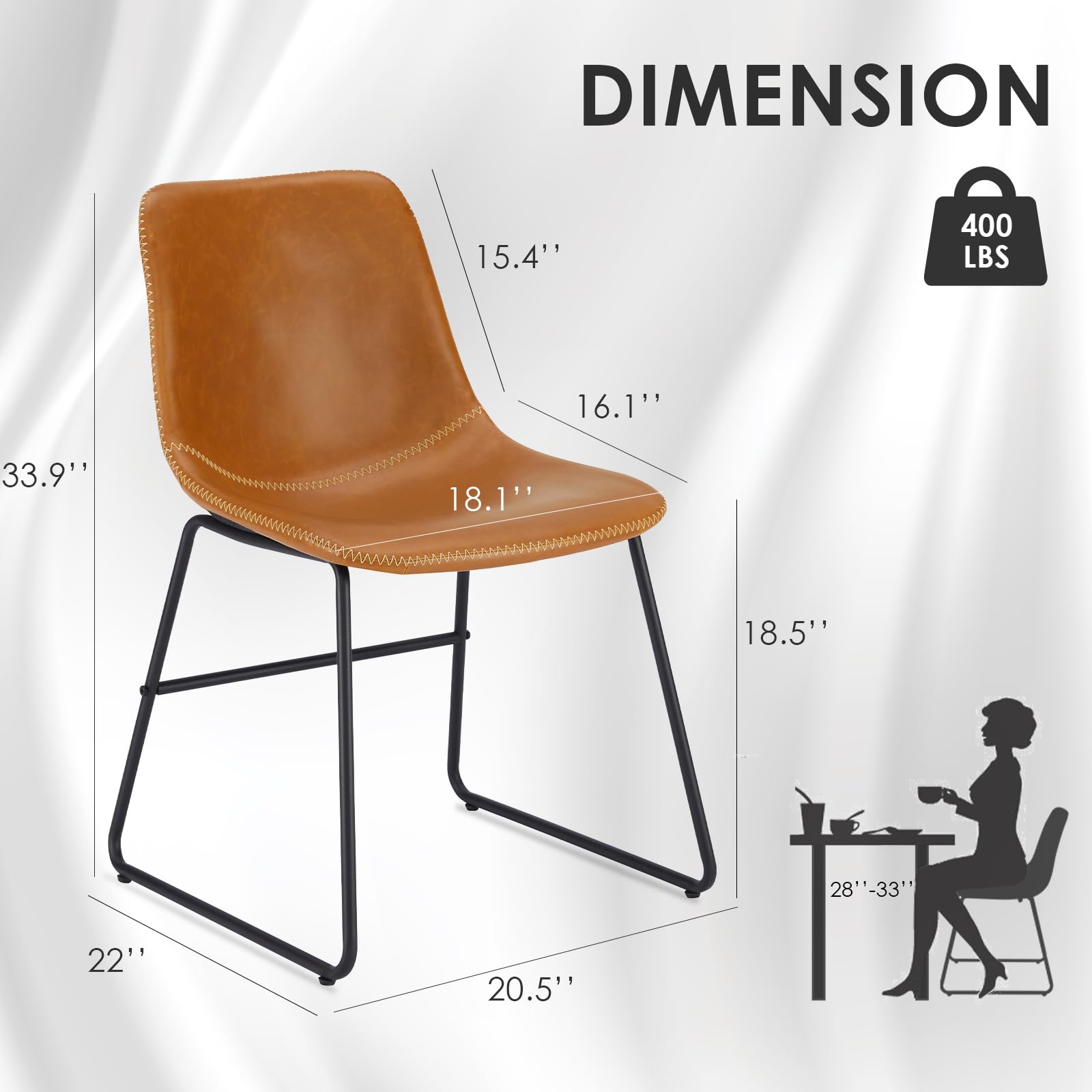 Soohow Set of 2, Kitchen Room Mid Century Midcentury Modern Faux Leather Comfortable, Home, Bistro Coffee Shop, Dining Chairs 4 PCS, Whiskey Brown