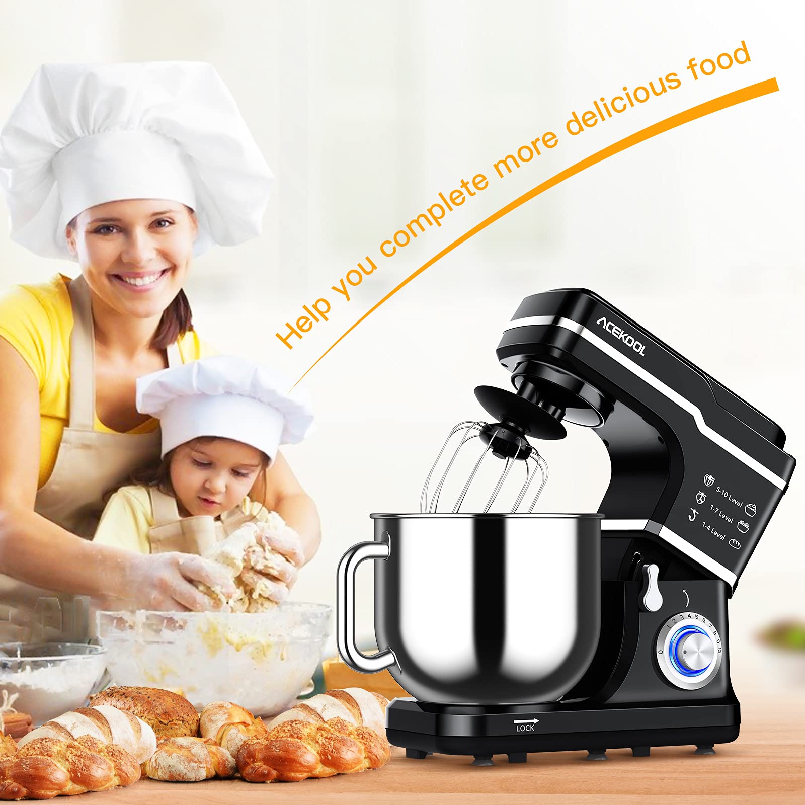 Stand Mixer, 7.5 Qt. 660W 10-Speed Electric Kitchen Mixer with Dishwasher-Safe Dough Hooks, Beaters, Wire Whip & S plash Guard for Most Home Cooks