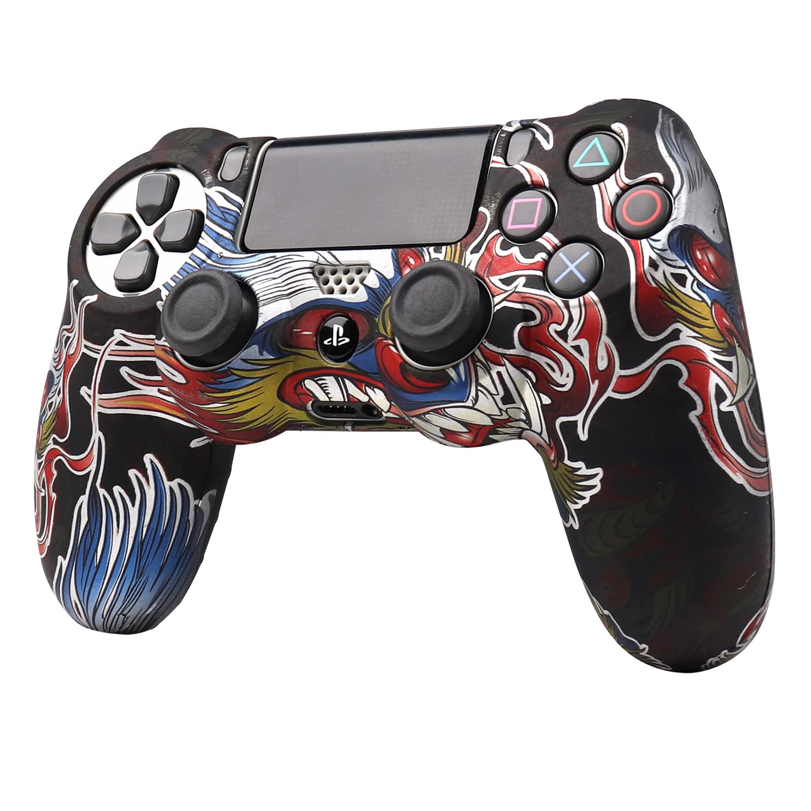 RALAN Dragon Design Controller Skin Silicone for PS4, Non-Slip Grip Cover Protector Compatible with Playstation 4/PS4 Slim/PS4 Pro Controllers with 12 Thumb Grip Caps