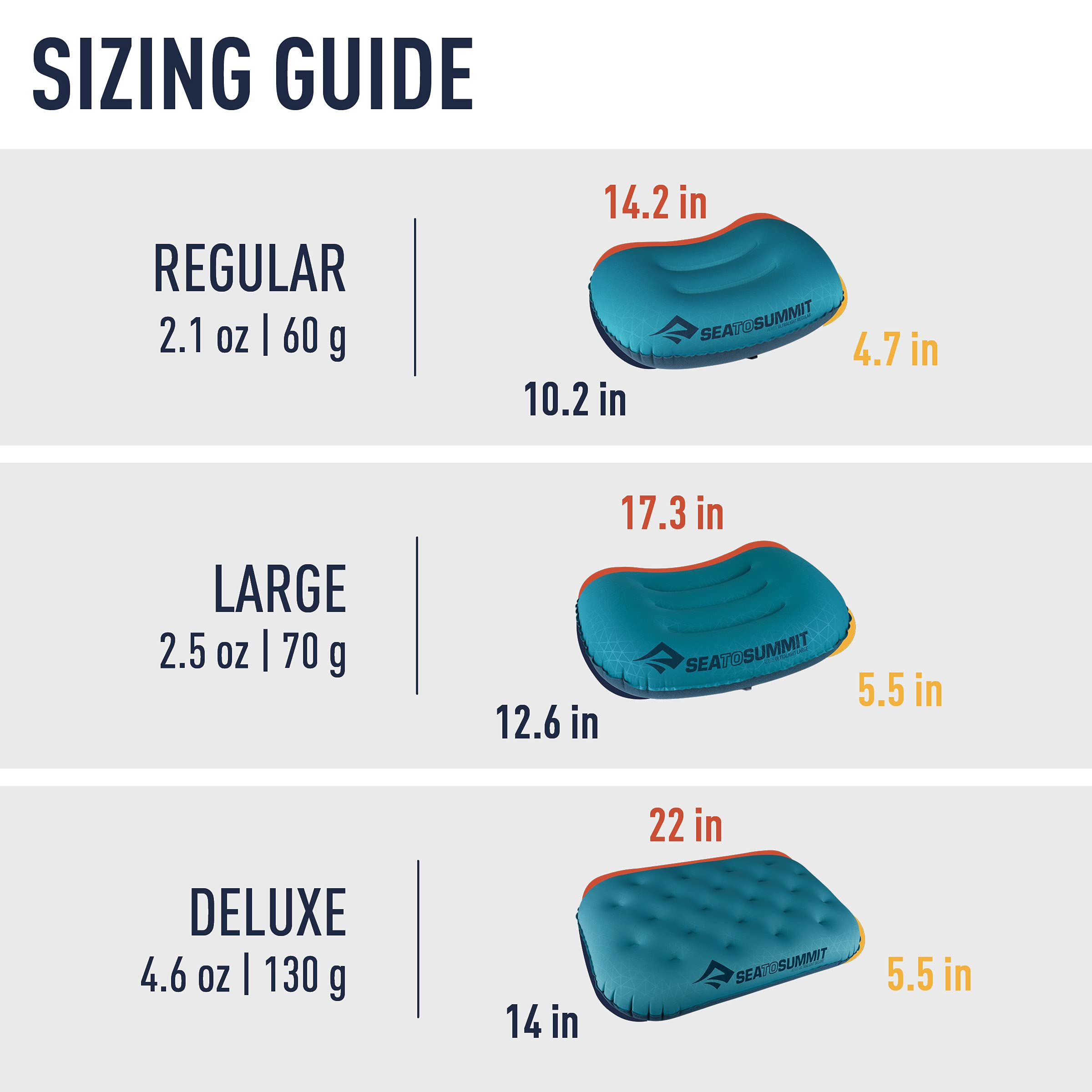 Sea to Summit Aeros Ultralight Inflatable Camping and Travel Pillow, Regular (14.2 x 10.2) Grey