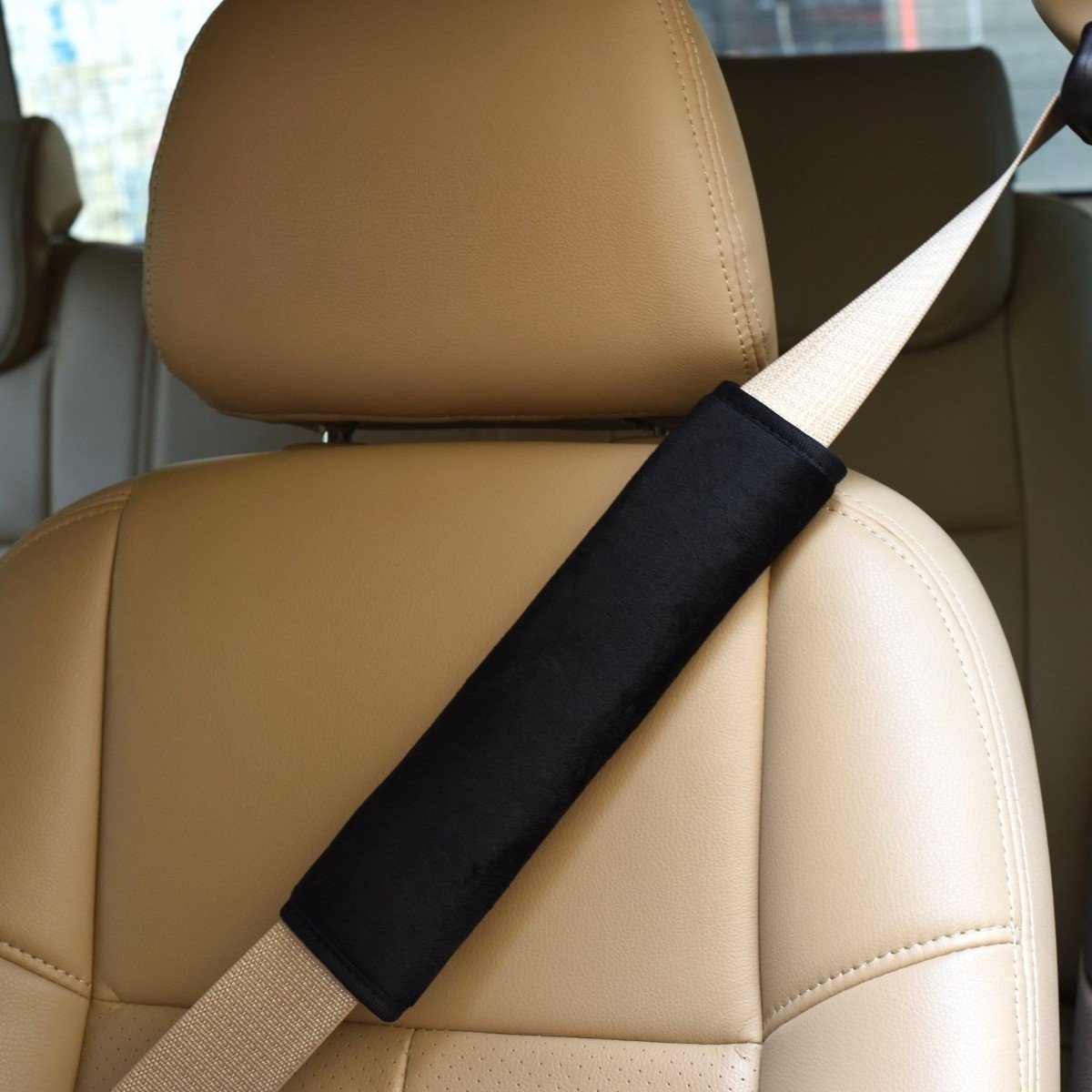 SUNTRADE Car Seat Belt Pad Cover kit,2-Pack Soft Car Safety Seat Belt Strap Shoulder Pad for Adults and Children (Black)