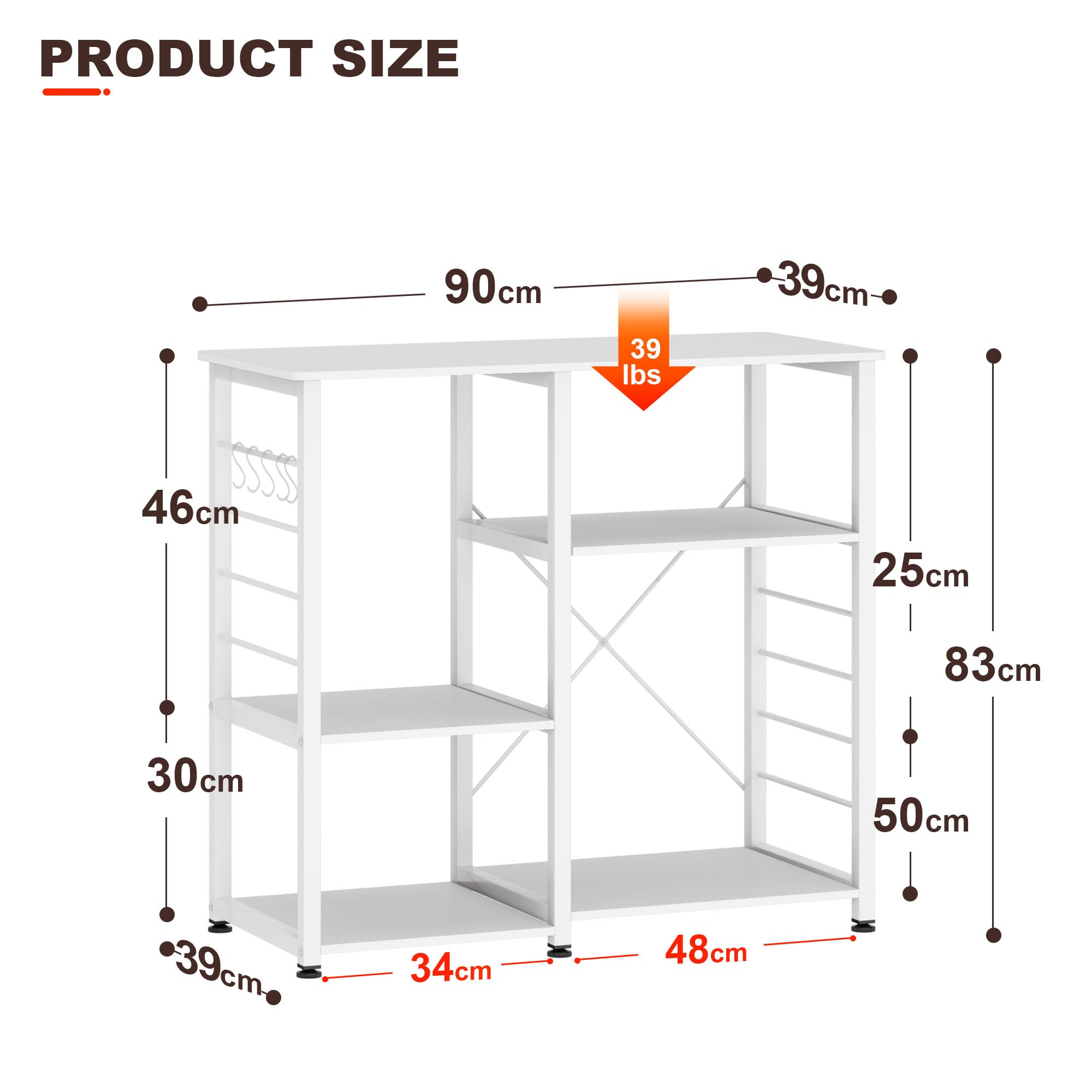 SDHYL, 35 inch Coffee Bar Bakers Rack with 4 Shelves, Kitchen Storage Organizer with Metal Frame, Microwave Stand for Home Kitchen Bathroom