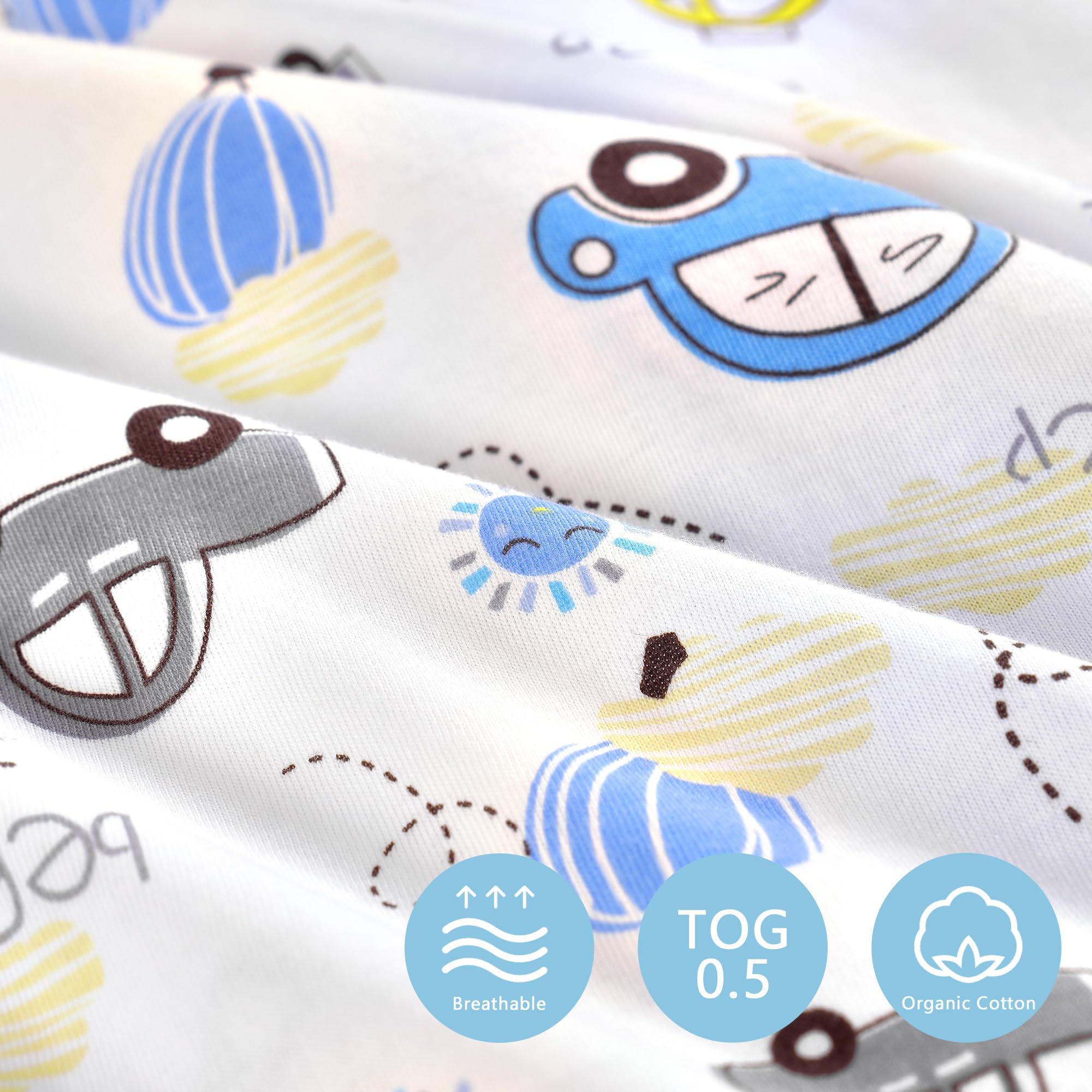 TILLYOU Organic Cotton Sleep Sack - Premium Wearable Blanket for Baby, Soft and Safe Design for a Cozy Sleeping Experience, 2-Pack for Infants 6-12 Months, Blue car & Blue