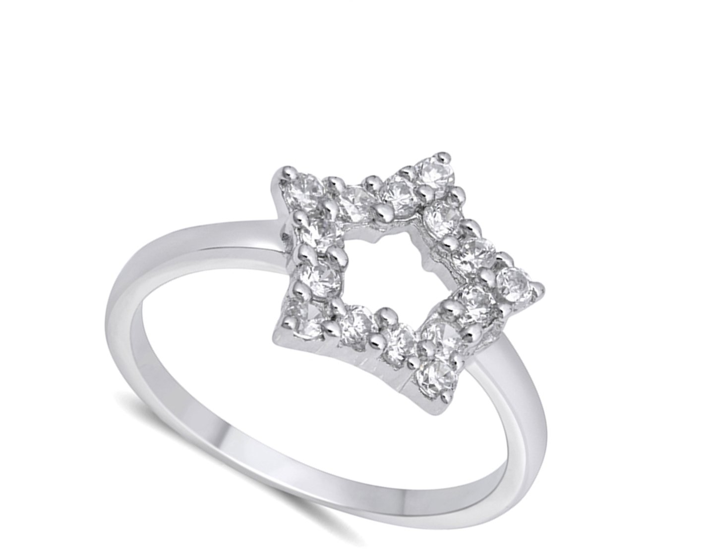 Star Micro Pave Clear CZ Cute Ring New .925 Sterling Silver Band Size 6