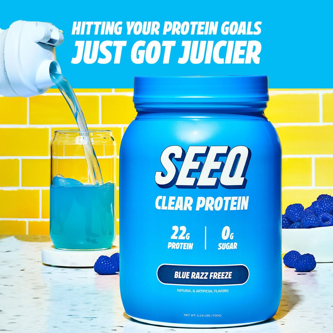 SEEQ Clear Whey Isolate Protein Powder, Blue Razz Freeze - 25 Servings, 22g Protein Per Serving - 0g Lactose, Sugar-Free, Keto-Friendly, Soy Free - Juice-Like Protein, Post-Workout Recovery