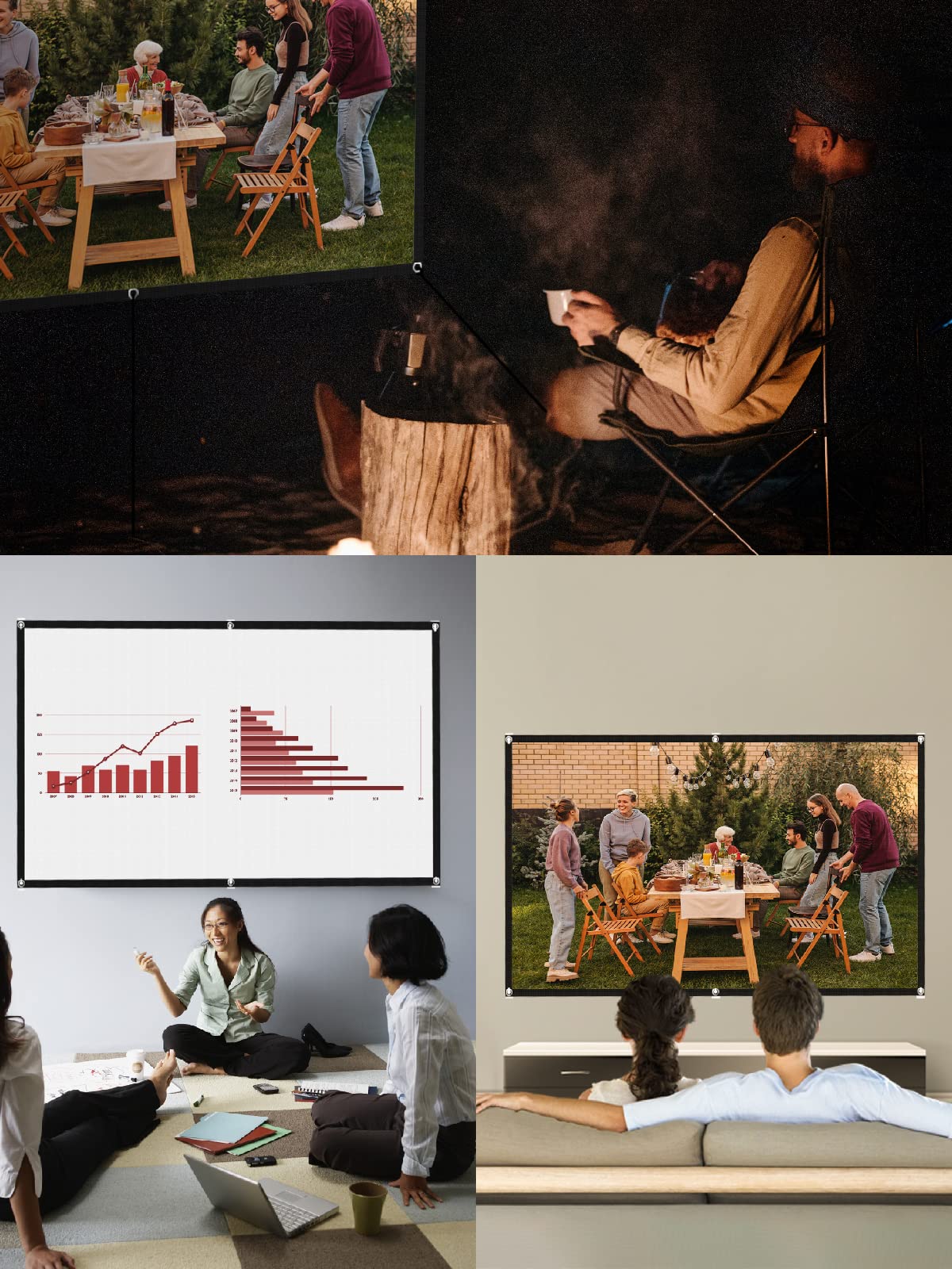 WEWATCH 120 Inch Projector Screen, Portable and Foldable Projector Screen, Double Sided Video Projector Screen for Indoor, Outdoor, Wrinkle Free