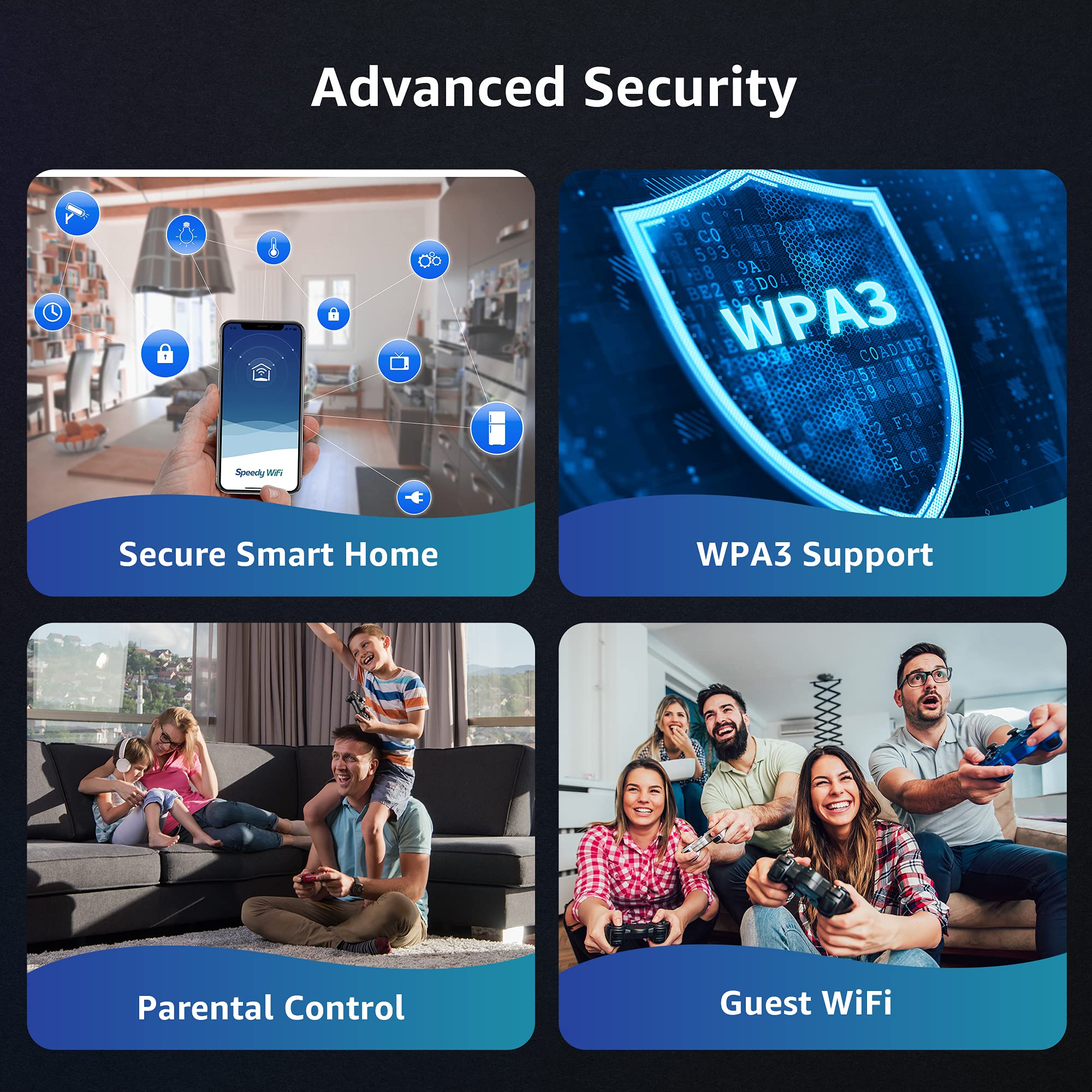 Speedefy WiFi 6 Router, AX1800 Smart WiFi Router, 4-Stream Dual Band Wireless Router for Home Internet & Gaming, 1.5GHz Quad-Core CPU, MU-MIMO, OFDMA, Parental Control, VPN, IPv6 (Model KX450)
