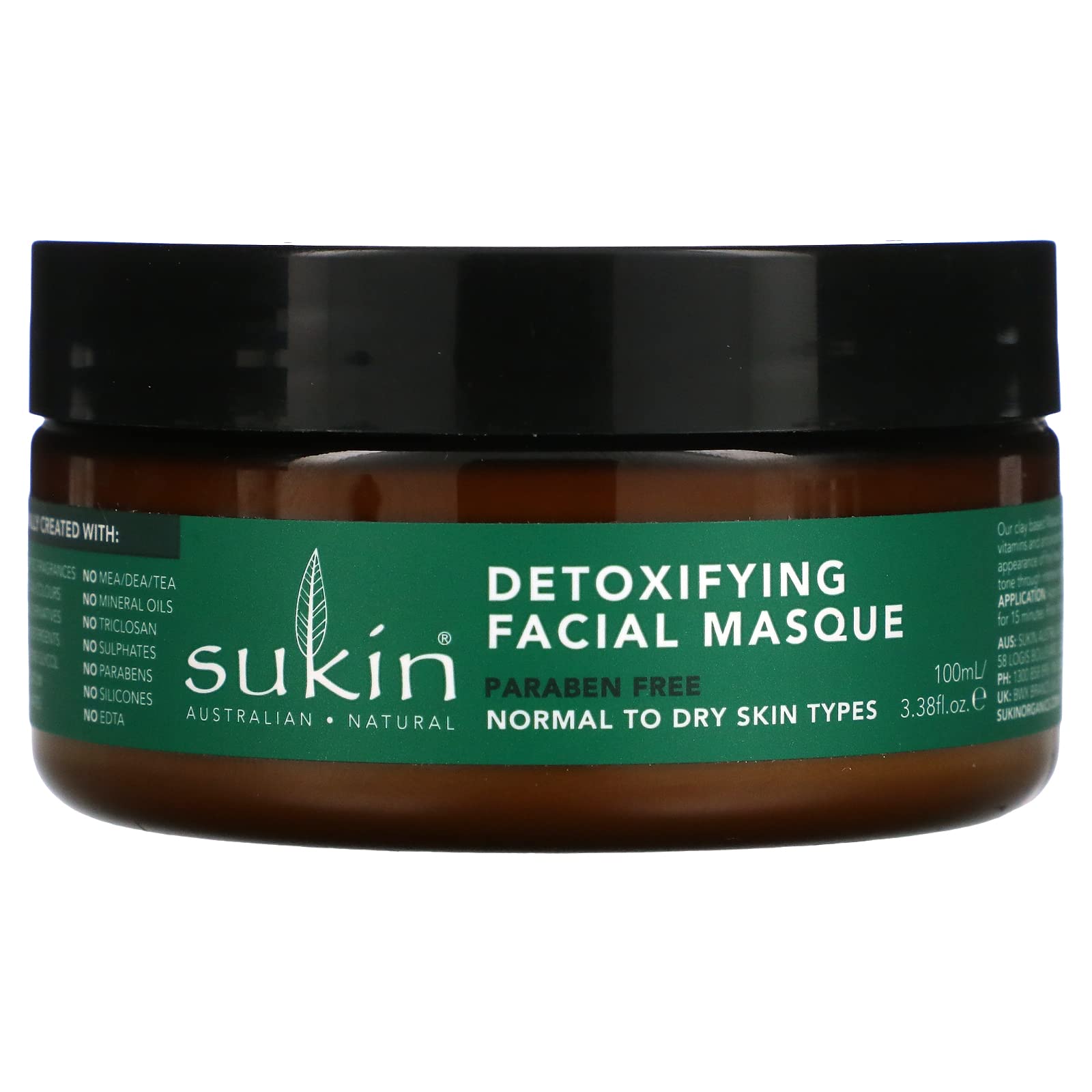Sukin Super Greens Detoxifying Facial Masque, 3.38 Oz
