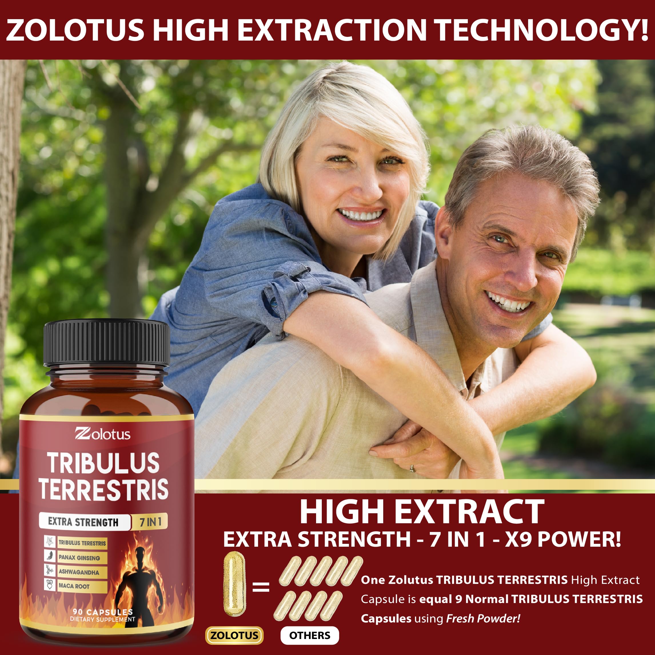 Zolotus Tribulus Terrestris, 8650mg Per Capsule, High Potency with Ashwagndha, Panax Ginseng, Saw Palmetto, Maca, Shilajit. Boost Energy, Mood, Stamina & Performance, for Men & Women, 3 Months Supply.