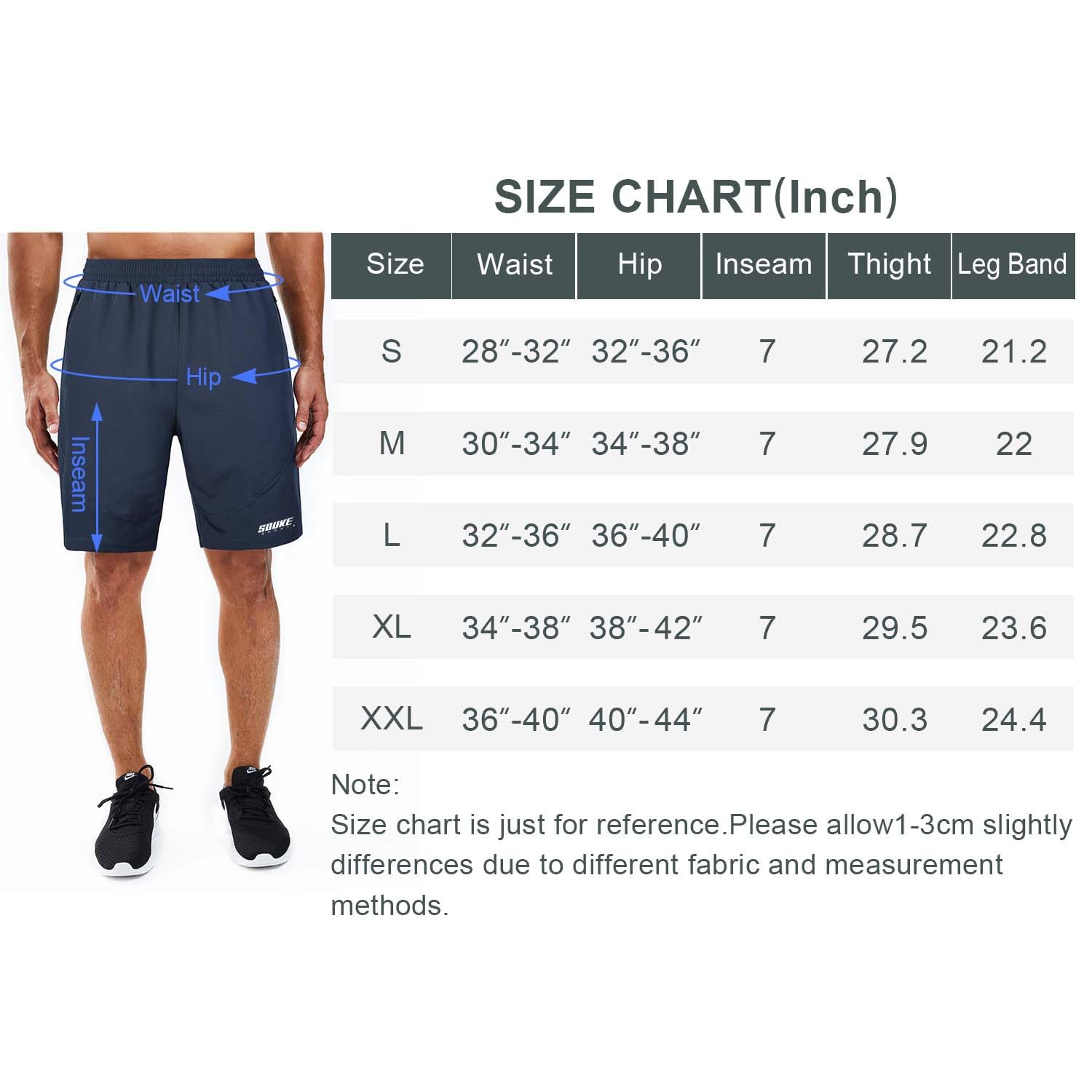 Souke Sports Men's Workout Running Shorts Quick Dry Athletic Performance Shorts Black Liner Zip Pockets
