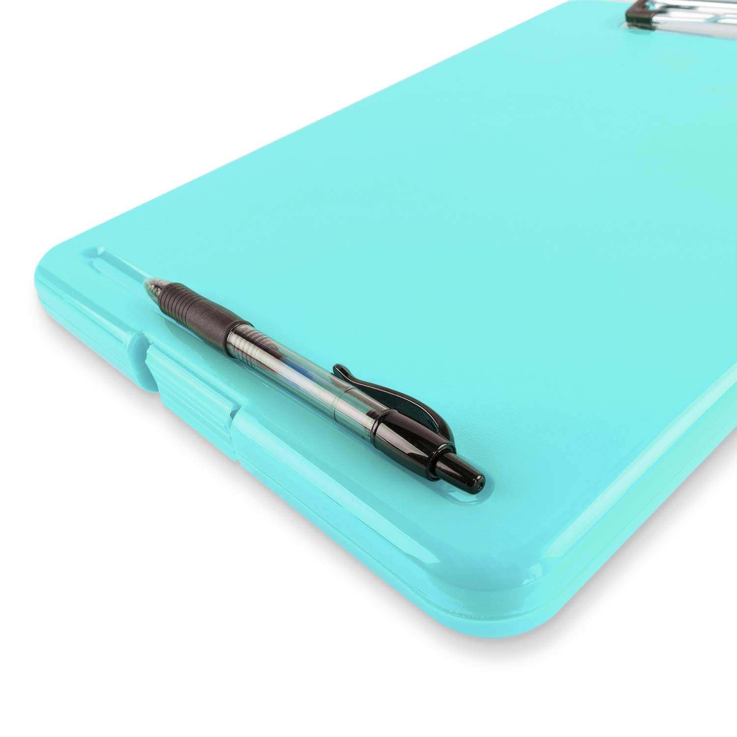 Super Z Outlet Slim Plastic Nursing RN Style Coaches Clipboard with Open Foldable Storage, Classroom Teacher College Size (9.5" x 13.5") (Turquoise)