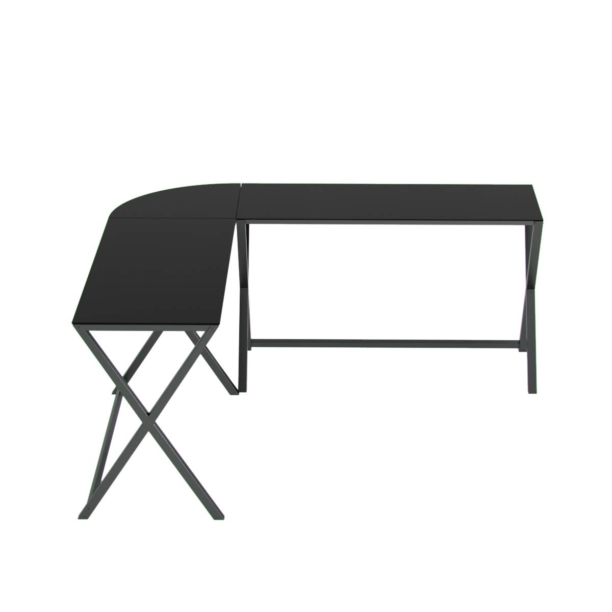 Ryan Rove Keeling X Glass Large Modern L-Shaped Desk Corner Computer Office Desk for Small PC Laptop Study Table Workstation Home Office with Keyboard Shelf - Black Frame, Black Glass