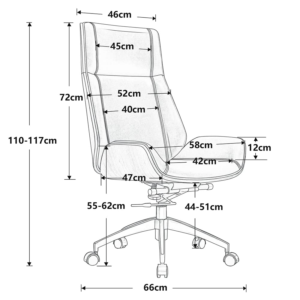 Swivel Ergonomic Office Chair, Genuine Leather Computer Chair with Adjustable Height and 4-Point Support, Comfortable High Back Desk Chairs with Mute Pulley for Living Room, Office, White