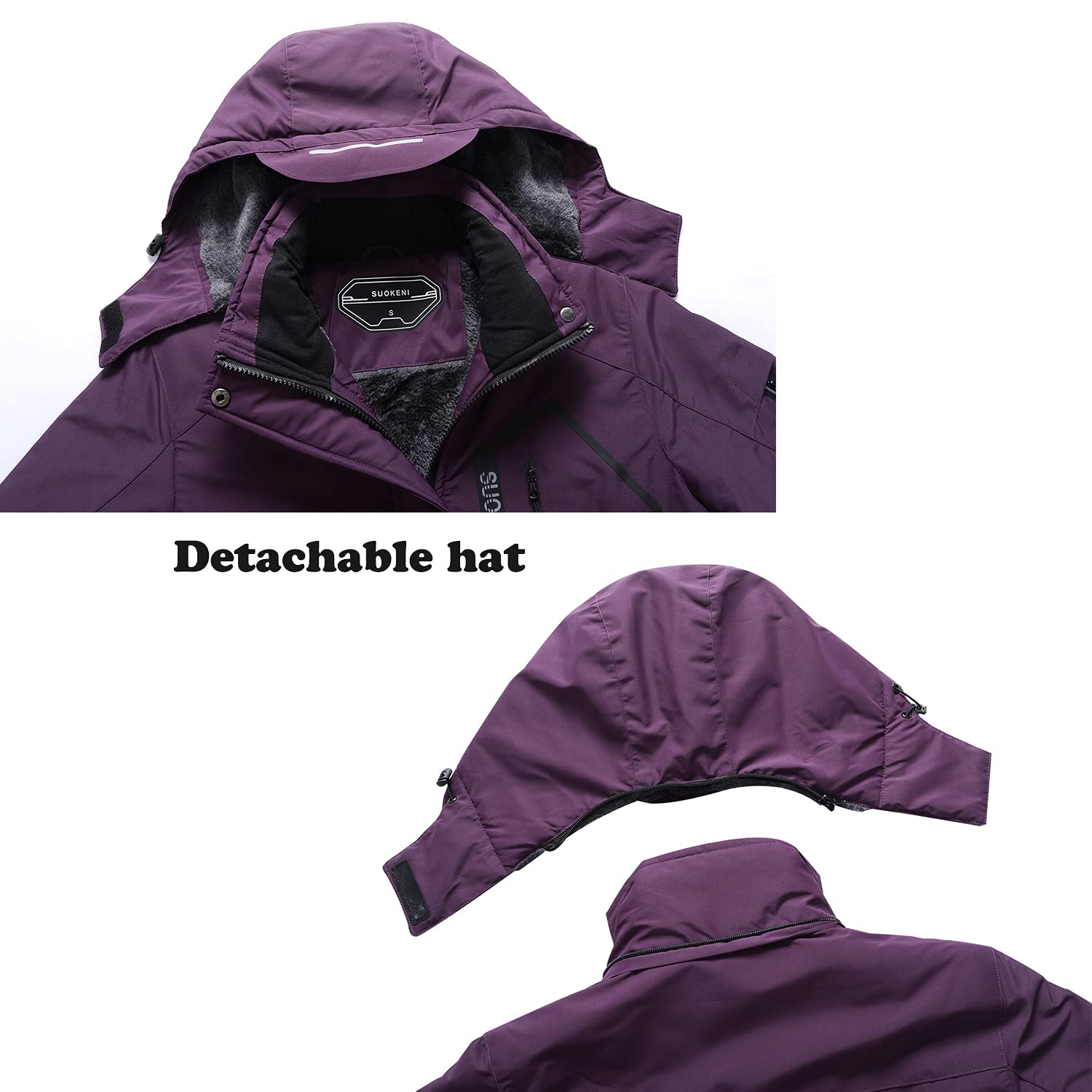SUOKENI Women's Waterproof Warm Winter Snow Coat Hooded Raincoat Ski Snowboarding Jacket