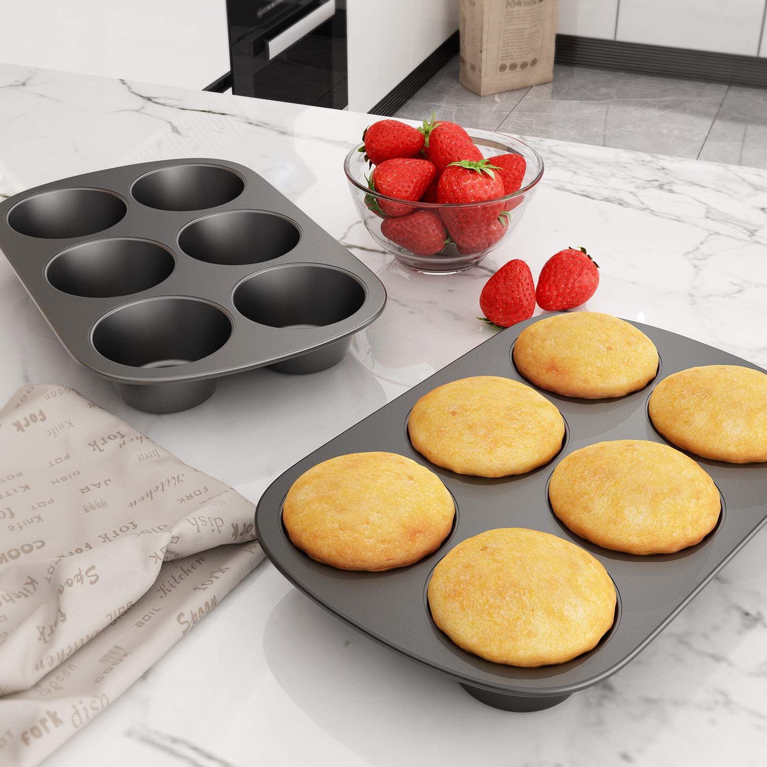 Tiawudi 1 Piece Nonstick Muffin Pan, Carbon Steel Cupcake Pan, 6 Cup, Easy to Clean and Perfect for Making Muffins or Cupcakes, Standard