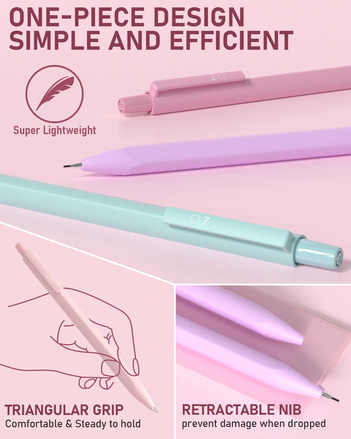 Smallbudi 6PCS 0.7 mm Mechanical Pencils Set with Case, Cute Pastel Mechanical Pencil with 360PCS HB Lead Refills, 3 Eraser, Aesthetic School Supplies Pencils for Drafting Writing Drawing Sketching