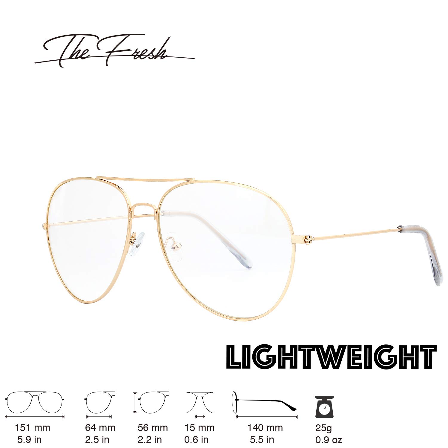The Fresh Classic Metal Frame Light Color Lens XL Oversized Aviator Sunglasses with Gift Box (3-Glod, Pink)