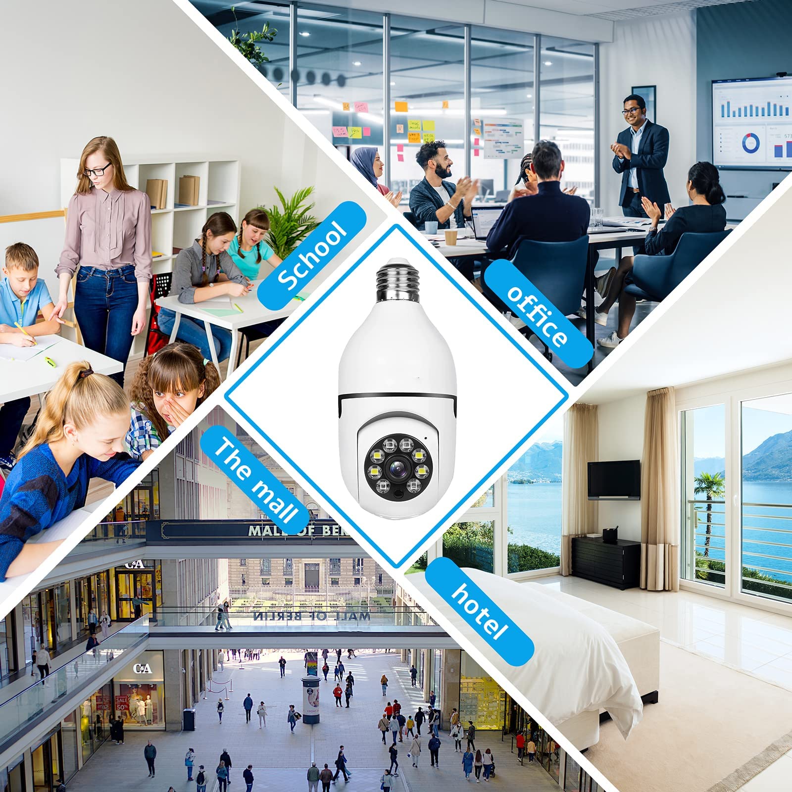 Topiacam 2.4Ghz Light Bulb Security Camera, Light Socket Security Cameras Wireless Indoor/Outdoor, Color Night Vision,2-Way Talk,Motion Tracking,Work with Alexa