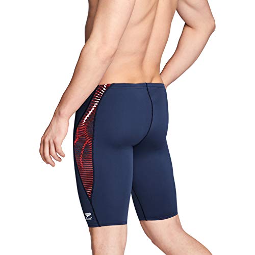 Speedo Men's Standard Swimsuit Jammer Endurance+ Printed Team Colors, Solar Red/White/Blue, 30