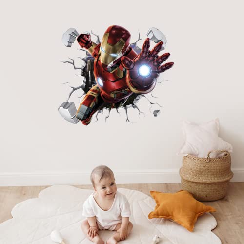 Superhero Wall Decals 3D Realistic Cool Wall Sticker Water Proof Self-Adhesive Vinyl for Boys Bedroom Bathroom Nursery Decoration Gift Supplies(15.7inx19.7in)