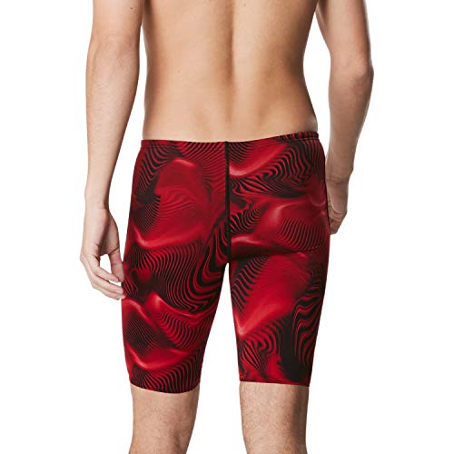 Speedo Men's Standard Swimsuit Jammer Endurance+ Printed Team Colors, Fusion Red, 34