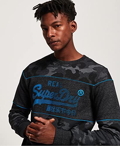 Superdry Mens Vintage Logo Camo Panel Sweatshirt Black Grit Size S