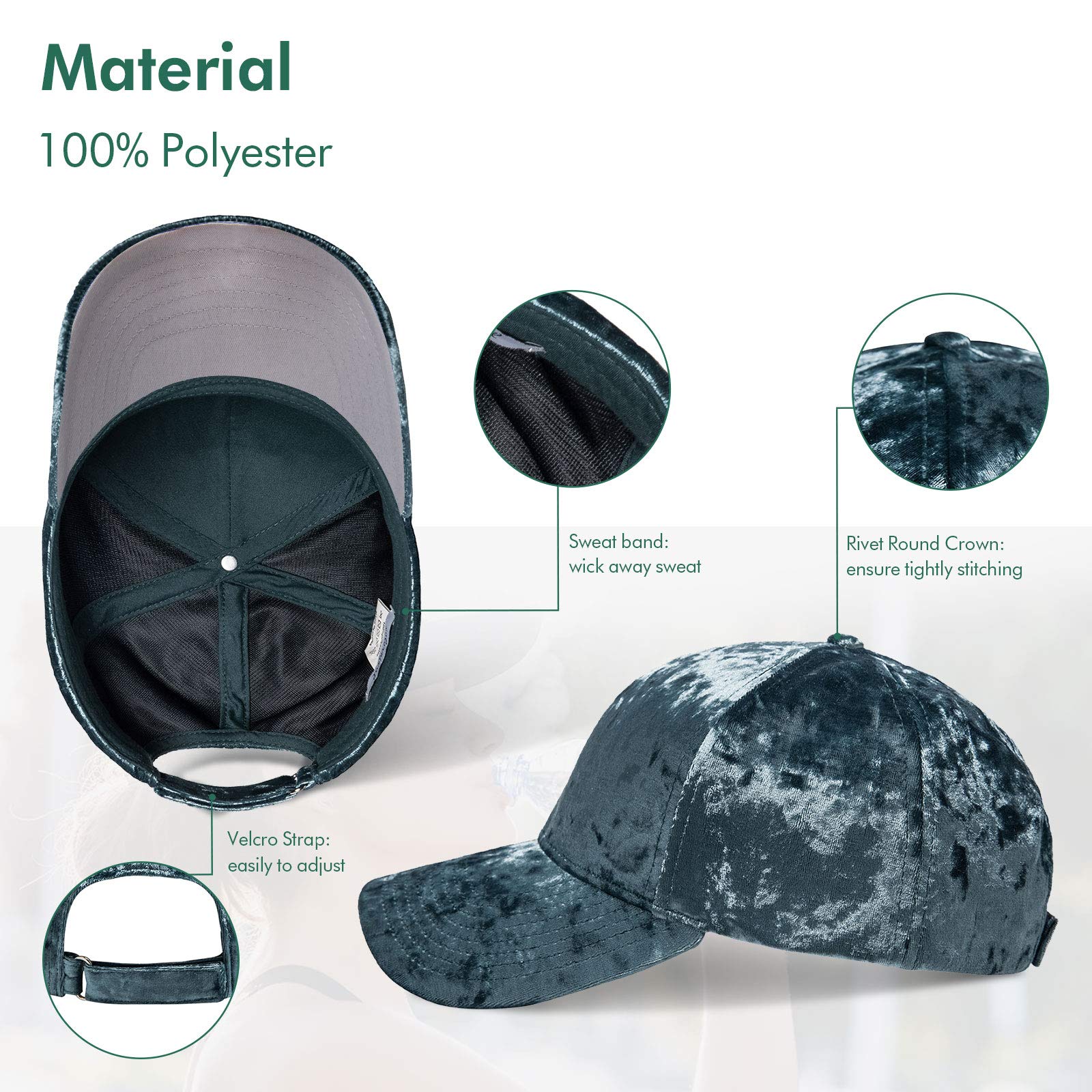 zowya Spring Velvet Baseball Cap for Women Men Crushed Iridescent Plain Dad Hat Adjustable Tennis Sports Cap Polo Hip Hop Hats Unisex Unstructured(Blue Mirage)