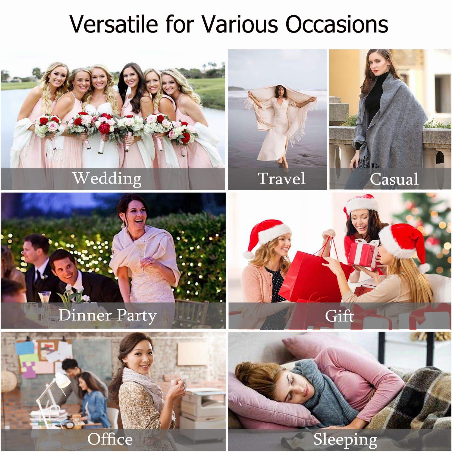 vimate Pashmina Shawl and Wraps for Evening Dresses, Soft Warm Pink Wedding Pashmina Shawls and Wraps for Ladies/Women(Black)