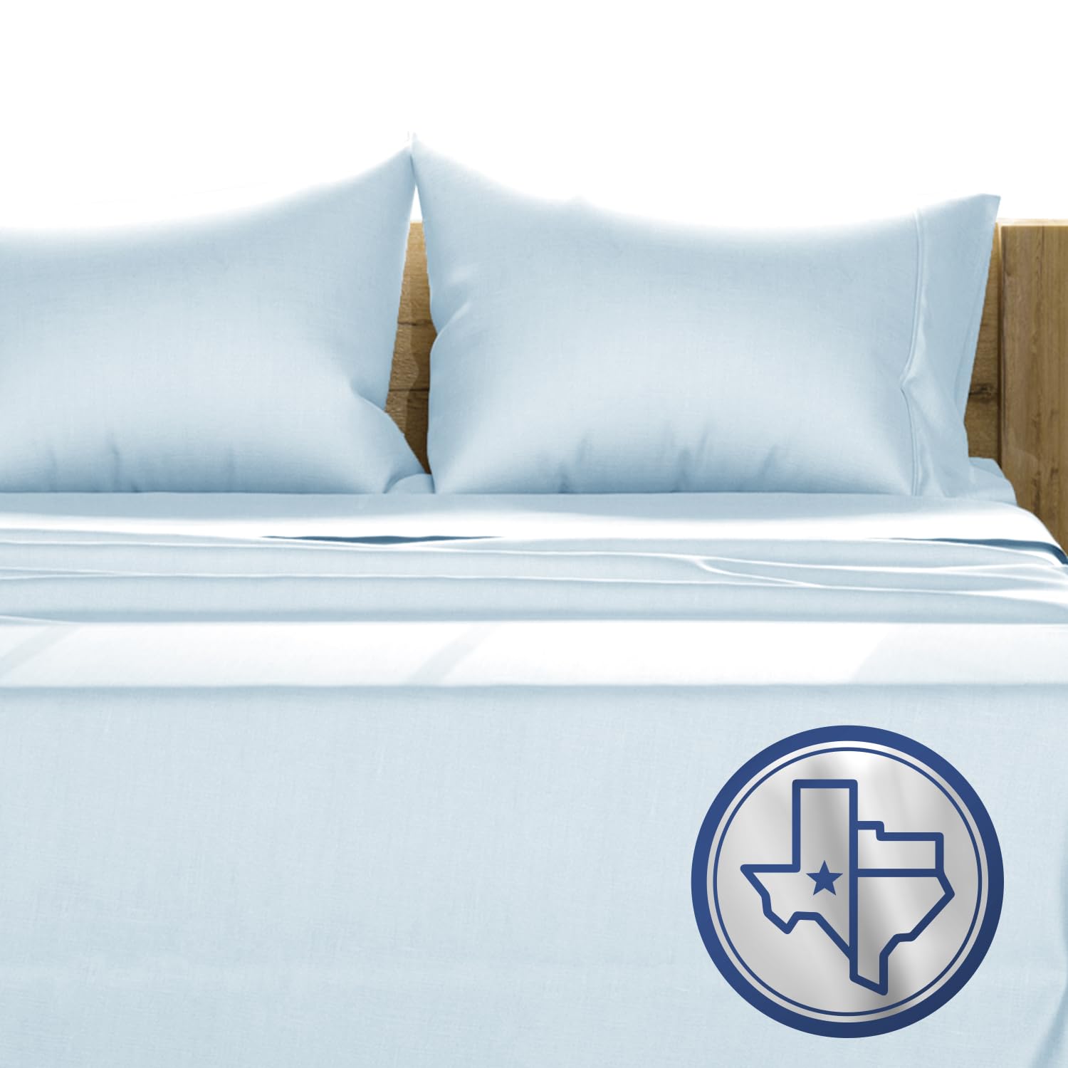 TEXAS LINEN CO. Luxury Egyptian Cotton Queen Size Sheet Set - 1000 Thread Count 4 Piece Queen Sheets, Soft, Cooling Extra Long Staple Sateen Weave Bed Sheets - Fits upto 18” Deep Pocket - Sky Blue