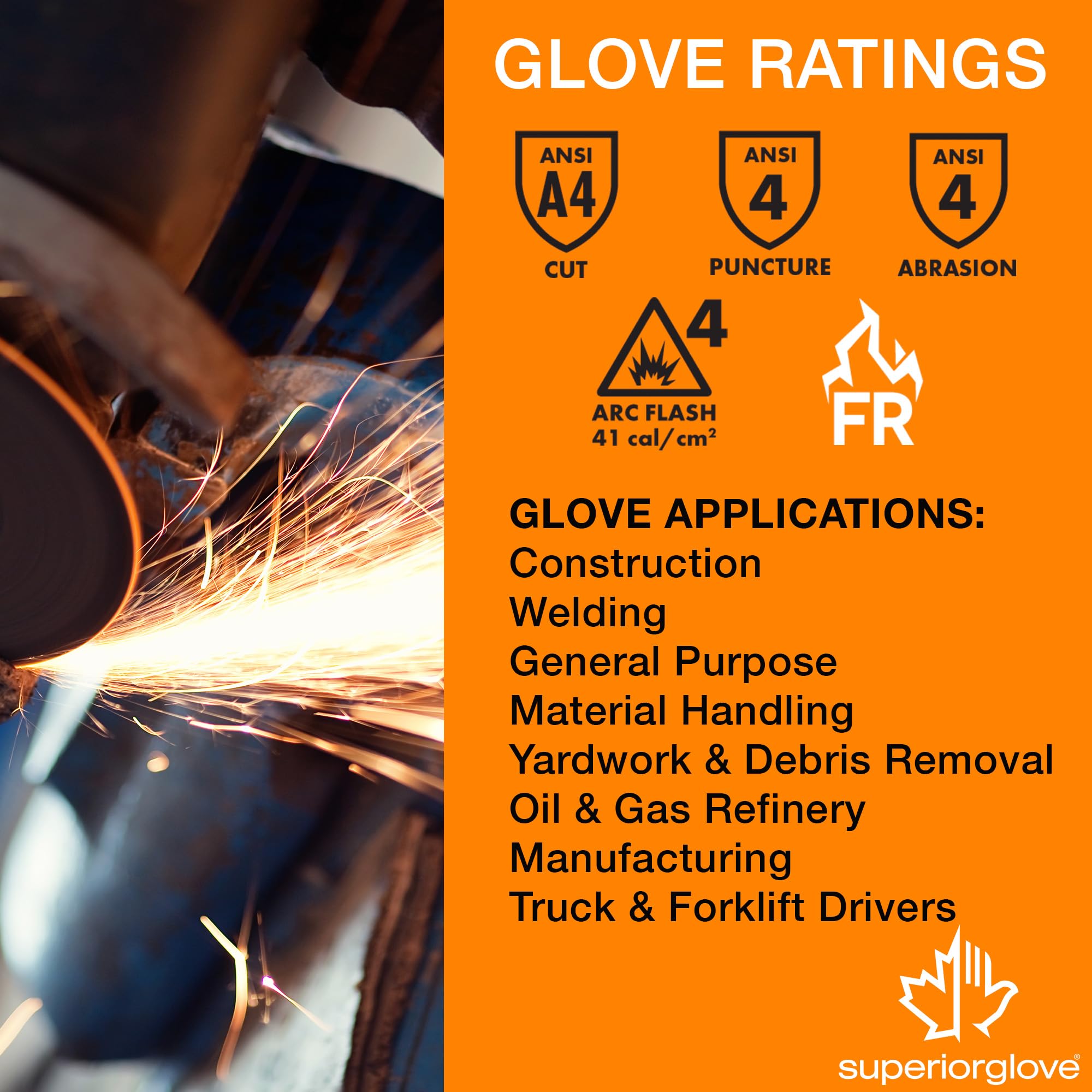 Superior Glove Goat Grain Leather Work Arc Flash Gloves with ParaActiv Cut Resistant Protection - Endura Safety Gloves Water Resistant 378GOBKL (1 Pair) Size Large