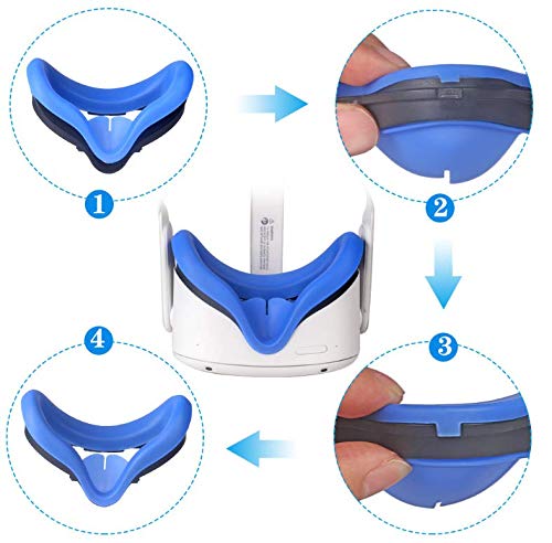 VR Face Silicone Cover Compatible with Oculus Quest 2 Eye Pad, Face Cushion Cover Sweat Proof VR Eyewear VR Facial Interface Bracket Compatible(Black+Red+Blue)