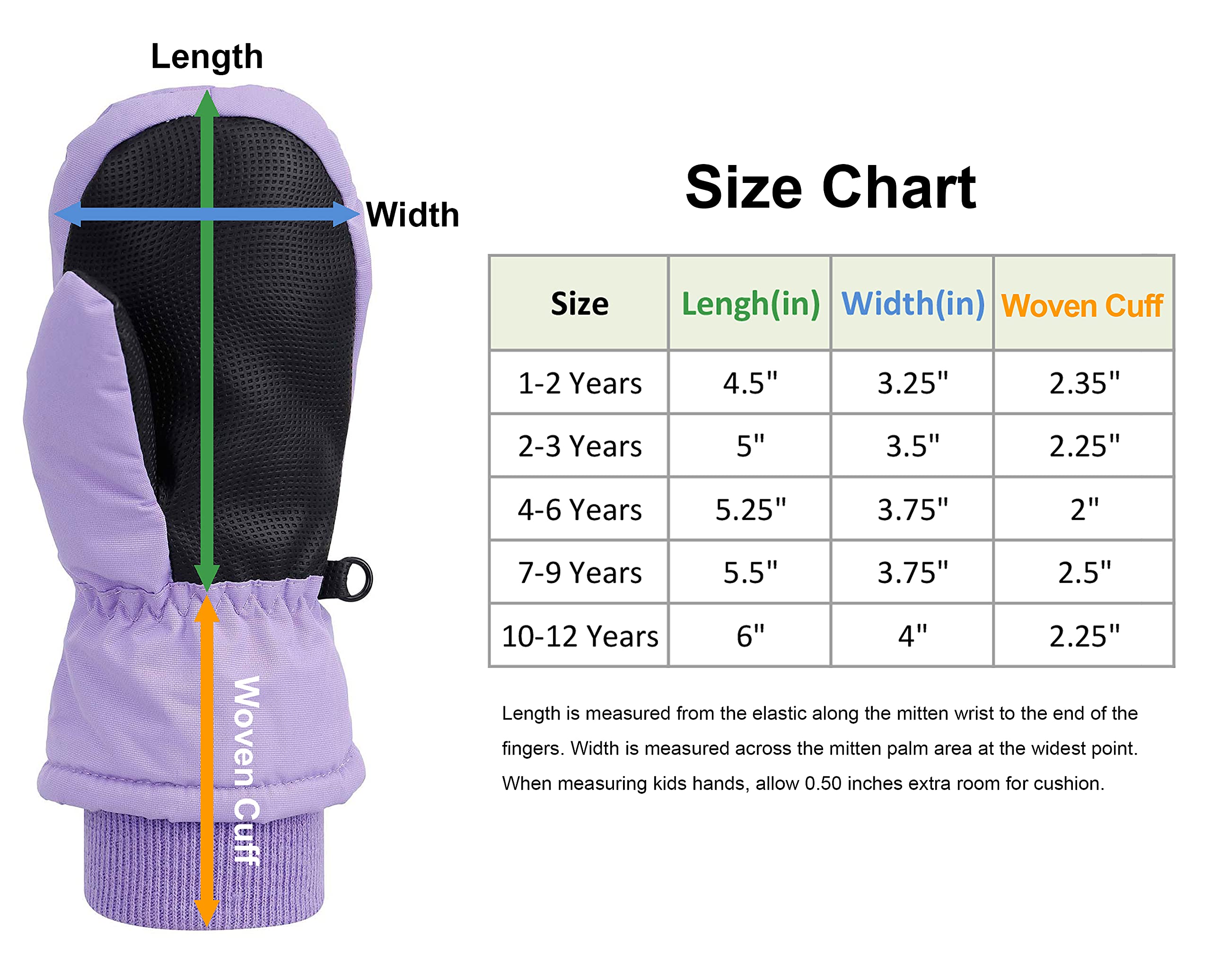 SimpliKids Kids Mittens Winter Insulation Waterproof Girls Ski Mittens,Toddler,Lavender