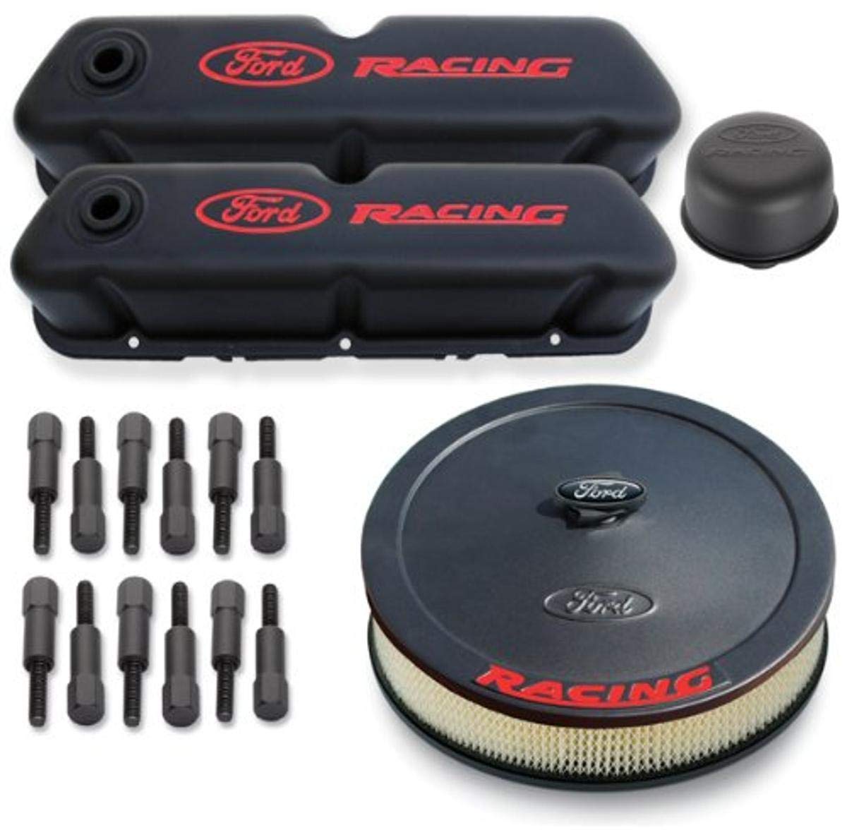 Proform 302-500 Black Crinkle Engine Dress-Up Kit with Red Ford Racing Logo for Ford 289-351 Windsor