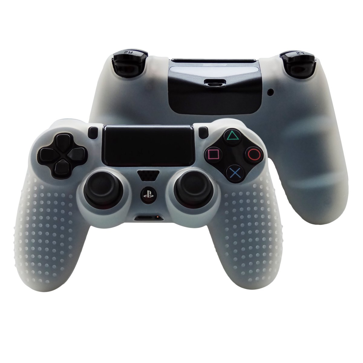 Pandaren PS4 Controller Grips for PS4 Video Games Controllers Studded Anti-Slip Silicone Cover Skin Set Compatible for PS4 /Slim/PRO Controller(White Controller Skin x 1 + FPS PRO Thumb Grips x 8)