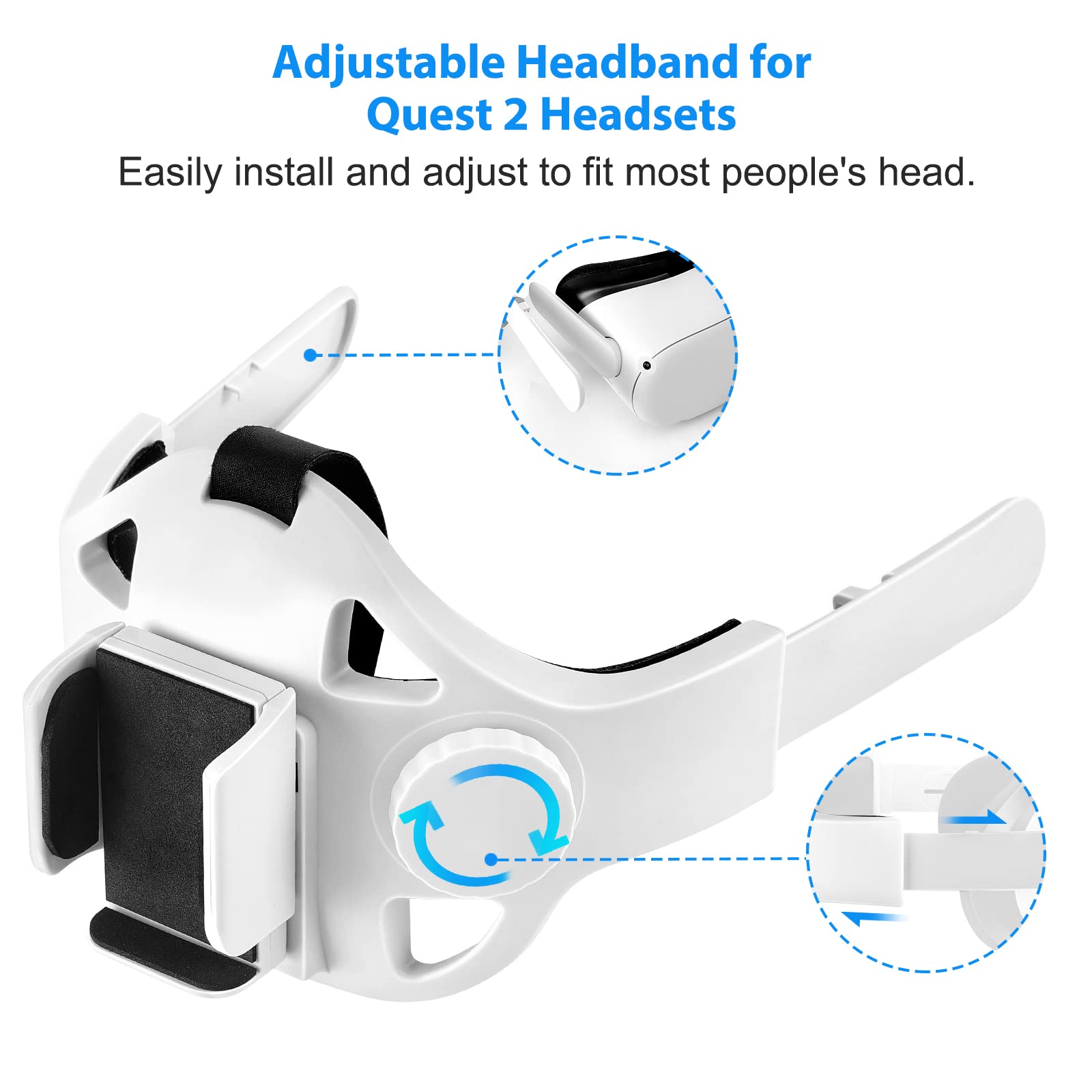 TAACOO Head Strap for Oculus/Meta Quest 2, Replacement for Elite Strap Adjustable Headband with Detachable Mobile Power Holder Mount, with Light Blocker and Lens Protector Cover