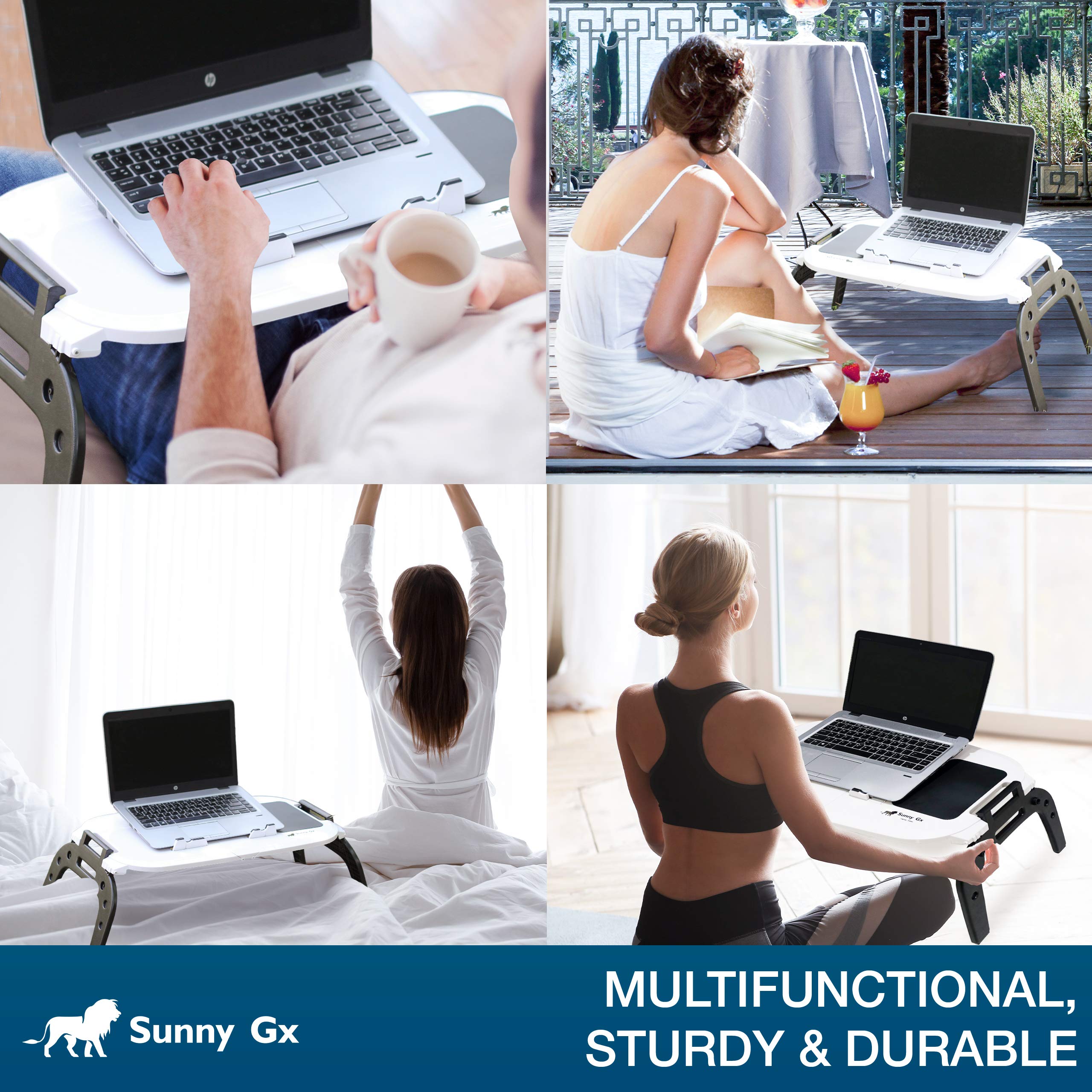 Sunny Gx Foldable Laptop Table - Multifunction Can Be used on Bed, Desk Stand, Table, Sofa, Couch Wood & Most Importantly On Lap, 2 Cooling Fans, Suitable Working, Writing, Reading, Eating (Off White)